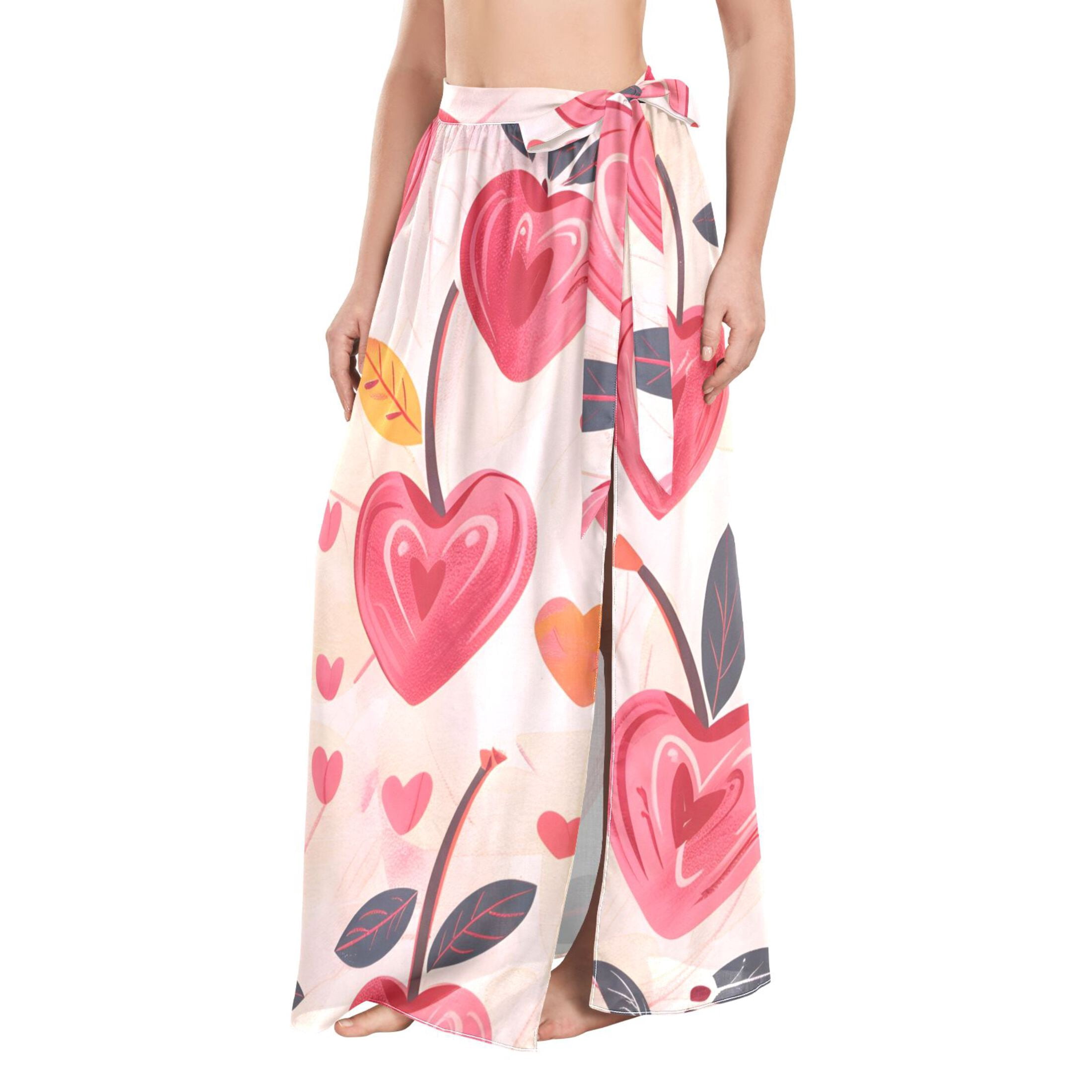 BZSMCE Heart Shape Cherry Pattern Maxi Cover-Up Skirt, Lightweight ...