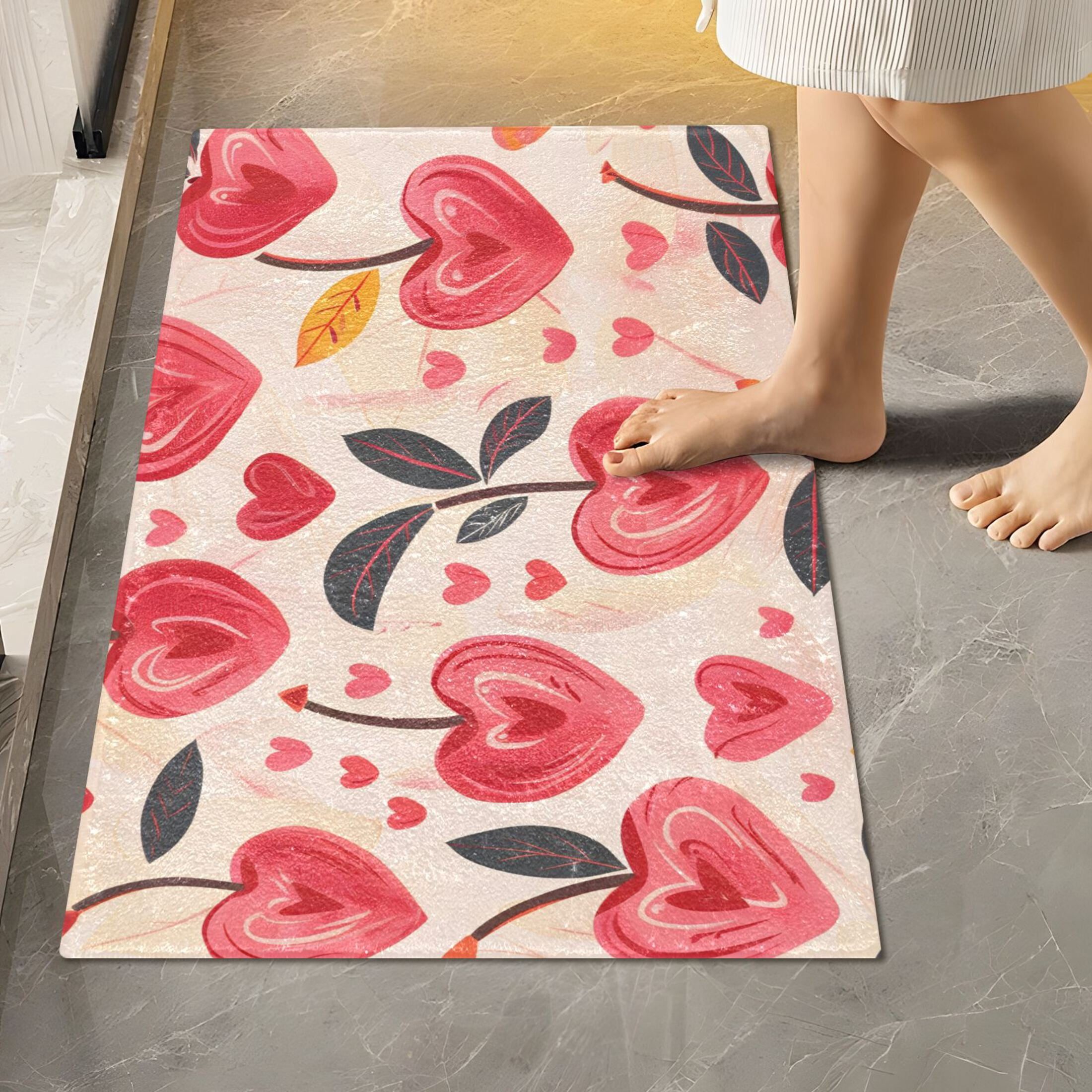 BZSMCE Heart Shape Cherry Pattern Pattern 2-Piece Non-Slip Absorbent ...