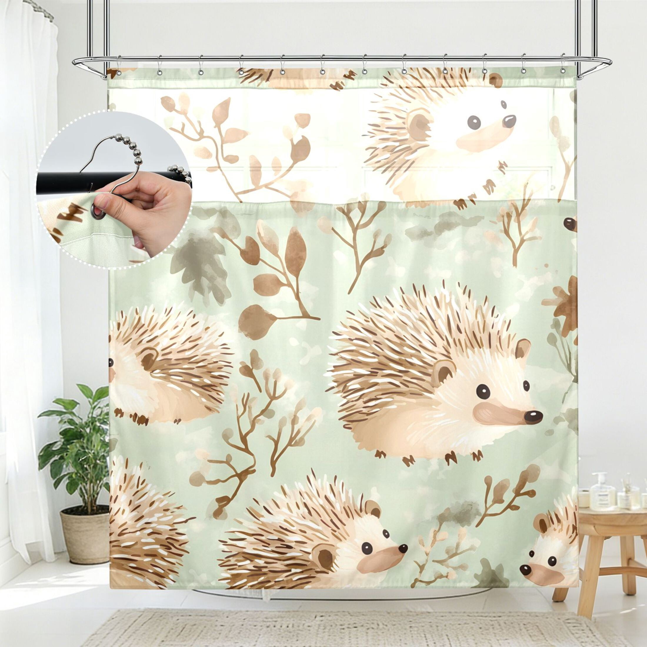 BZSMCE Hedgehog Fallen Leaves Pattern Pattern Bathroom Shower Curtain ...