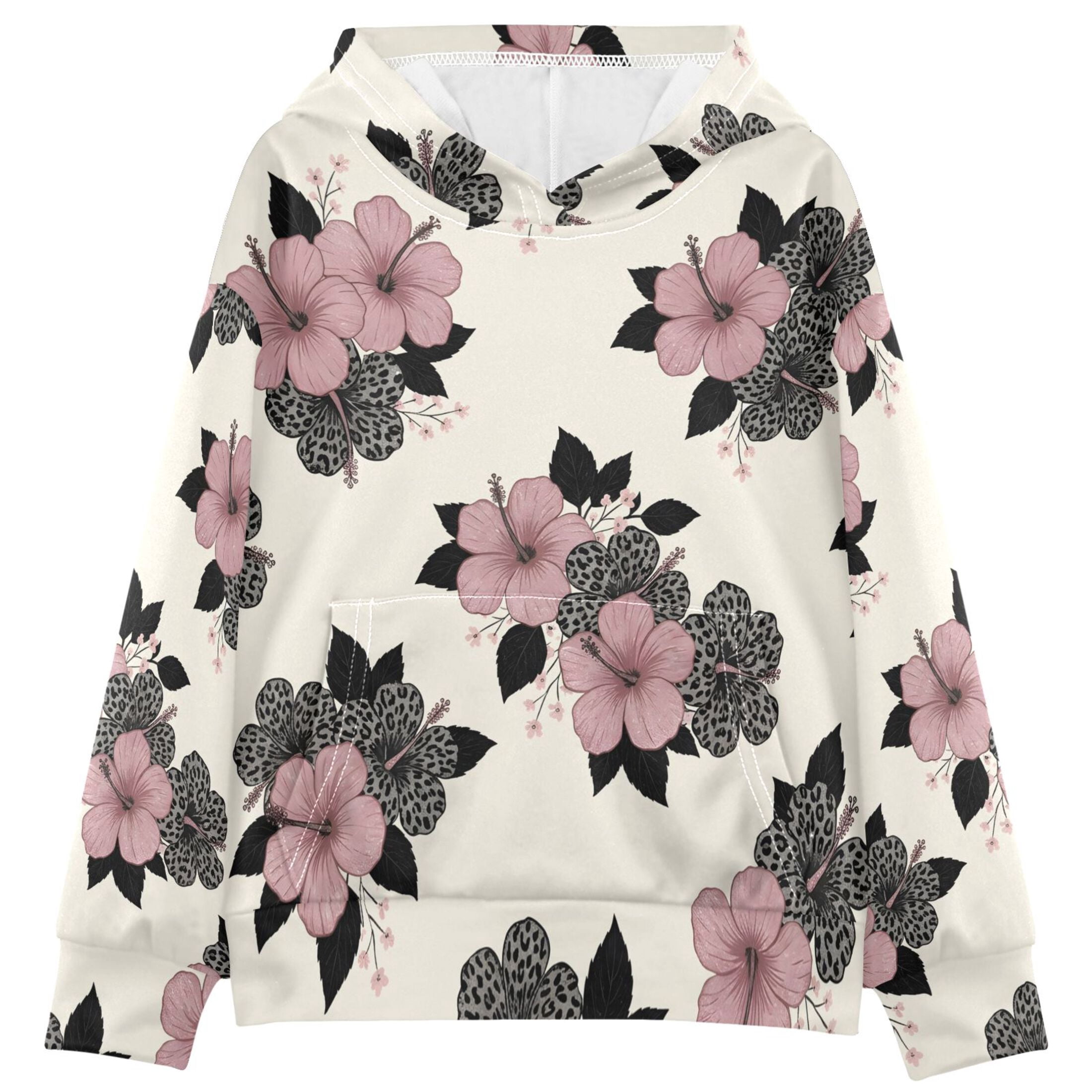 BZSMCE Hibiscus Flower Pattern Print Hoodie Casual Pullover Sweatshirt ...