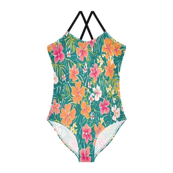 BZSMCE Hibiscus Flower Yellow Red White Pattern For One-Piece Swimsuit ...
