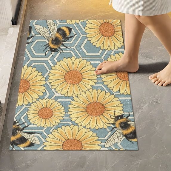BZSMCE Honey Bees Flowers Daisies Pattern 2-Piece Non-Slip Absorbent ...