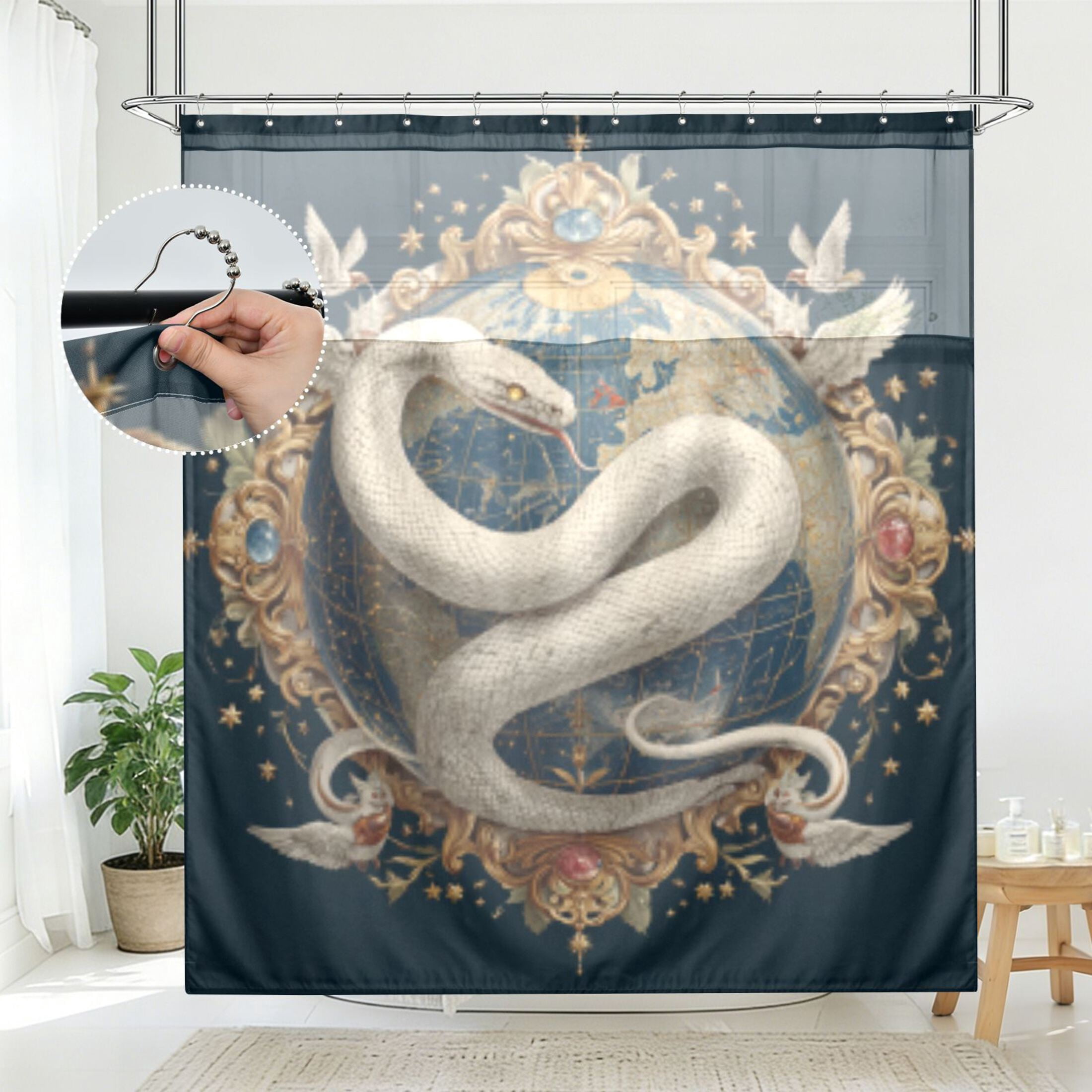 BZSMCE Honeycomb Pattern Pattern Bathroom Shower Curtain Set with Hooks ...