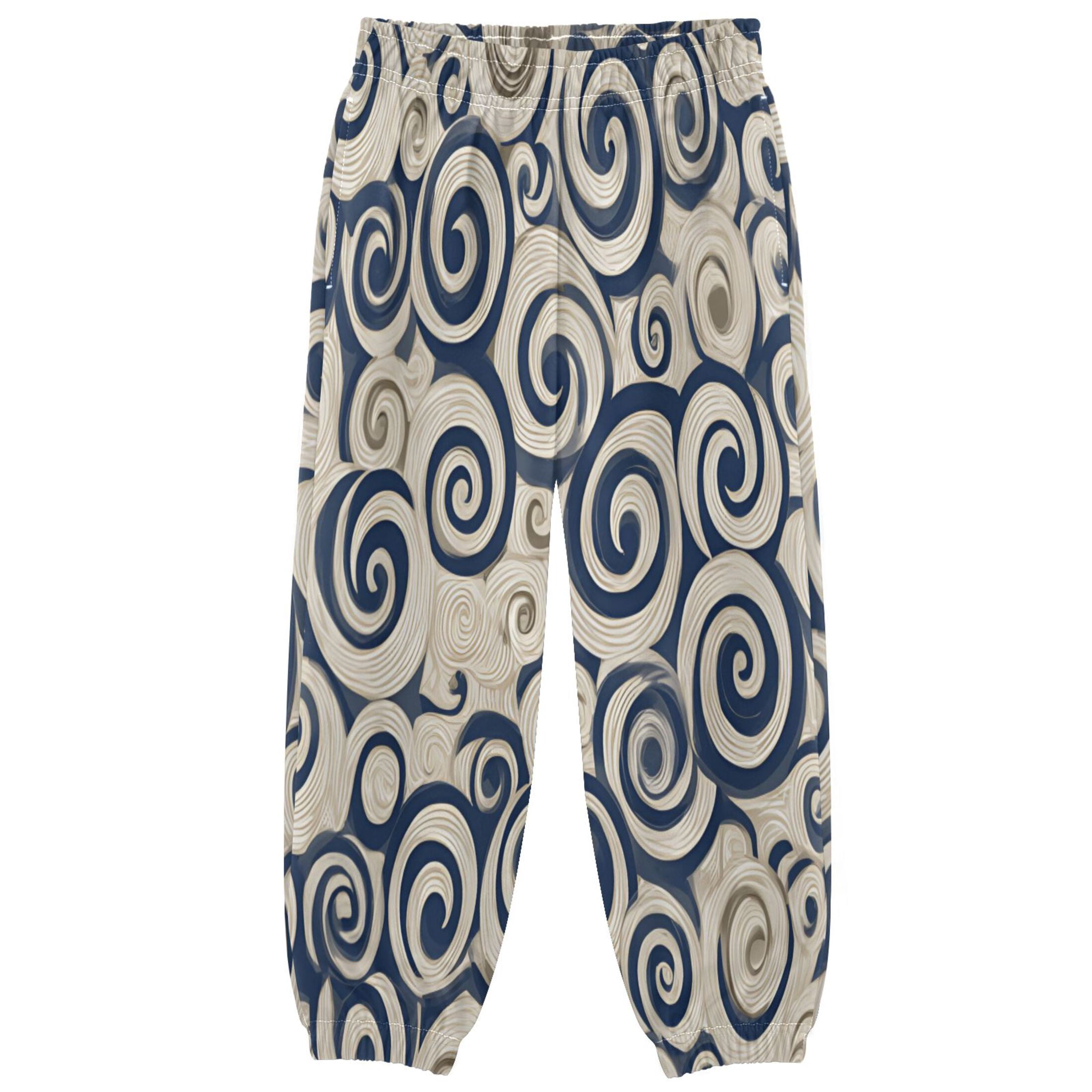 BZSMCE Indigo Swirl Symphony Print Elastic Waist Jogger Pants ...