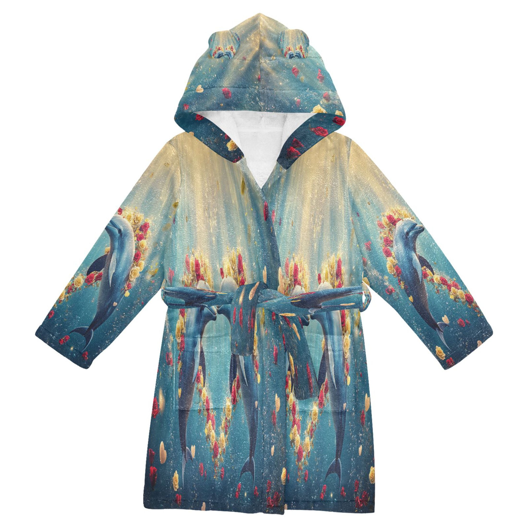 BZSMCE Kids Bathrobes Hooded Cute Dolphins Heart Roses Creative Pattern ...