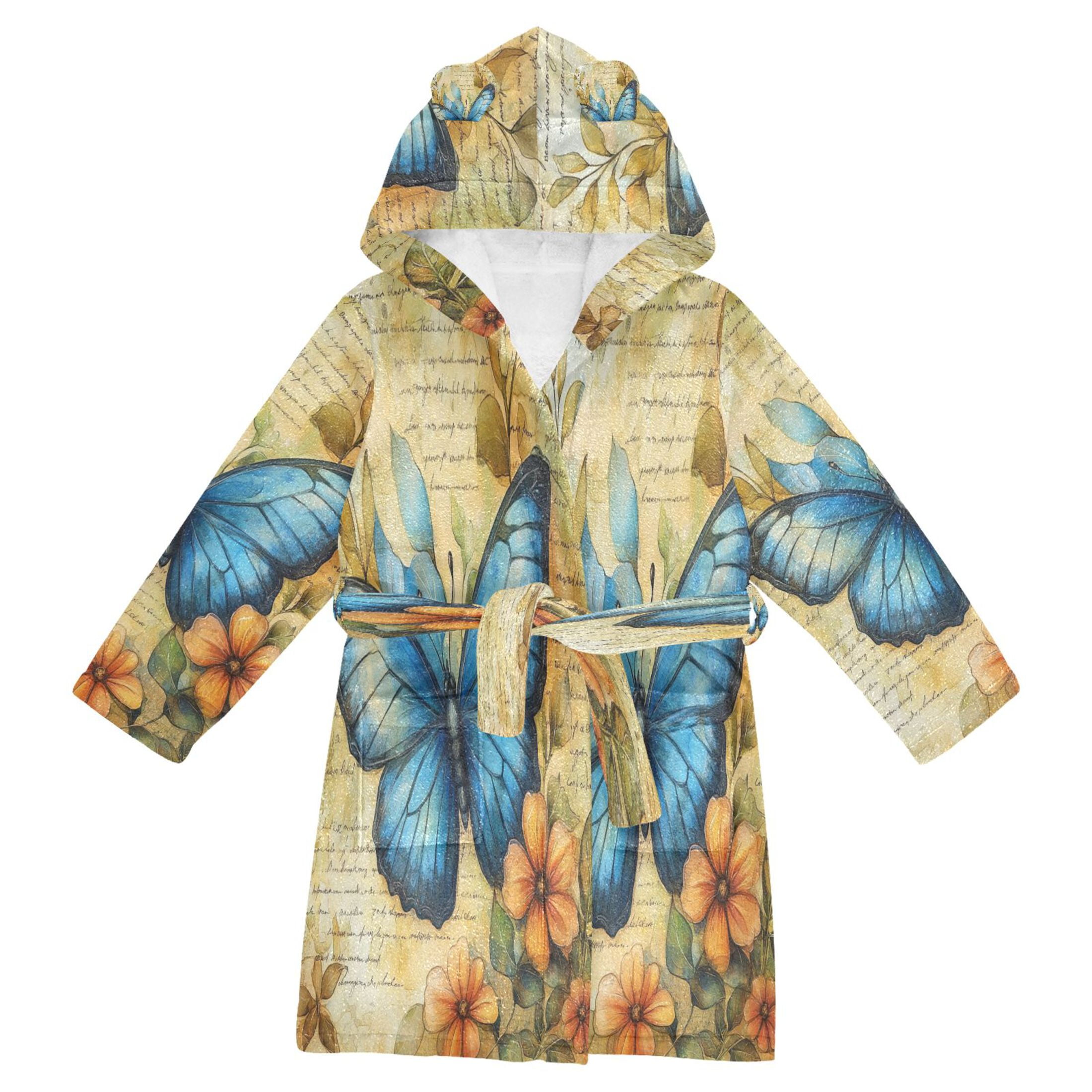 YAZAOO Kids Bathrobes Hooded Cute Drawing Blue Butterfly Creative ...