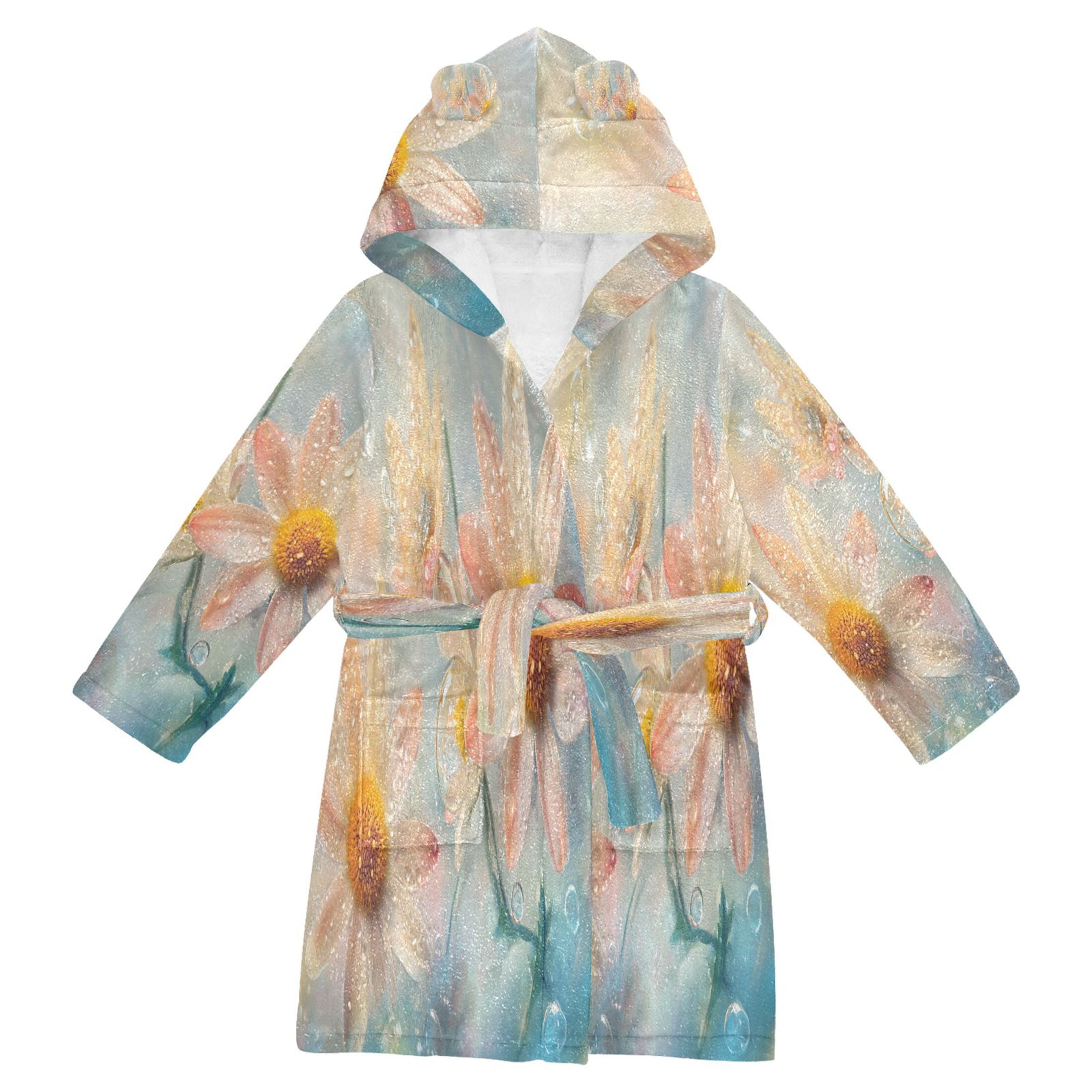 BZSMCE Kids Bathrobes Hooded Cute Flowers with Raindrops Creative ...