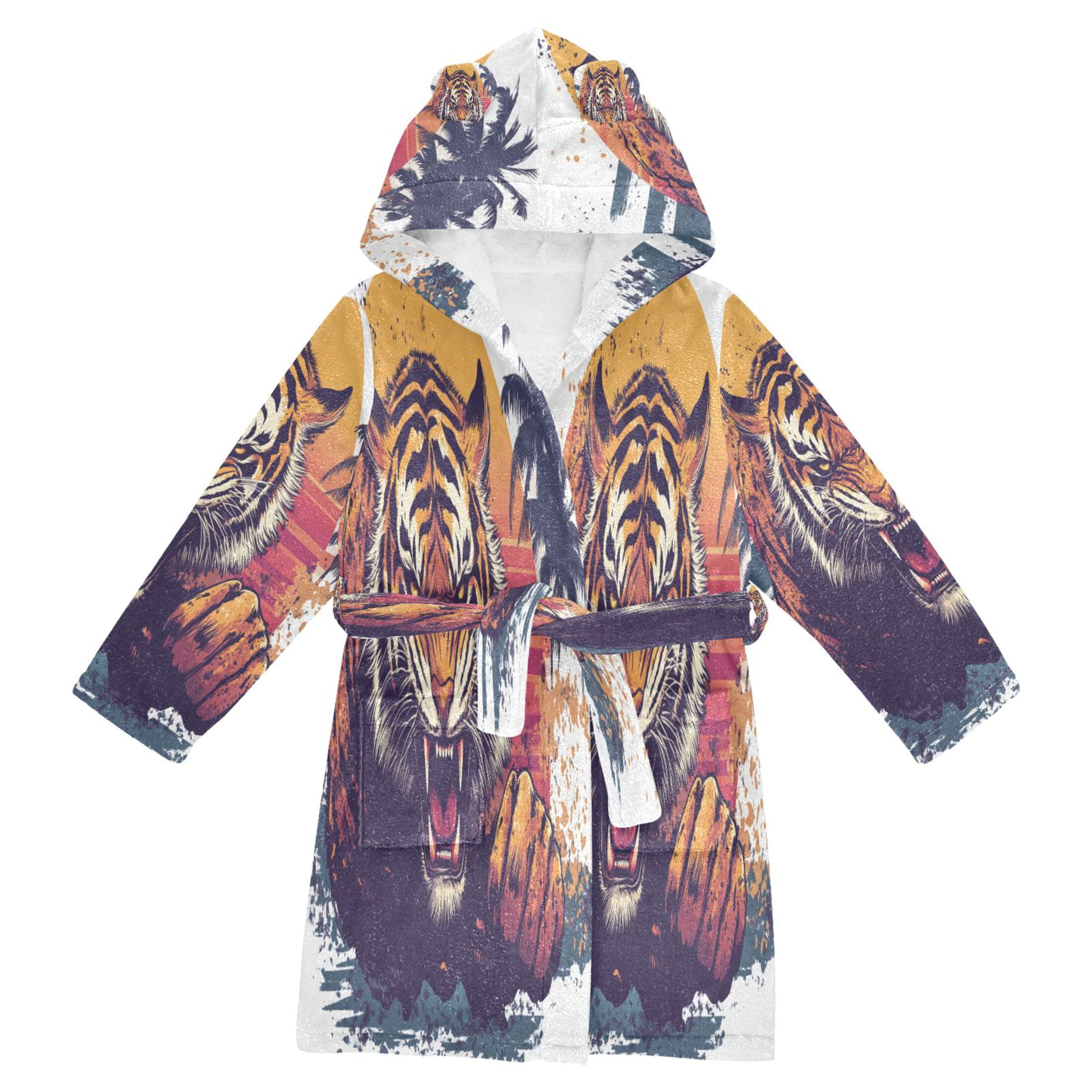 YAZAOO Kids Bathrobes Hooded Cute Huff Tiger Pattern Creative Pattern ...