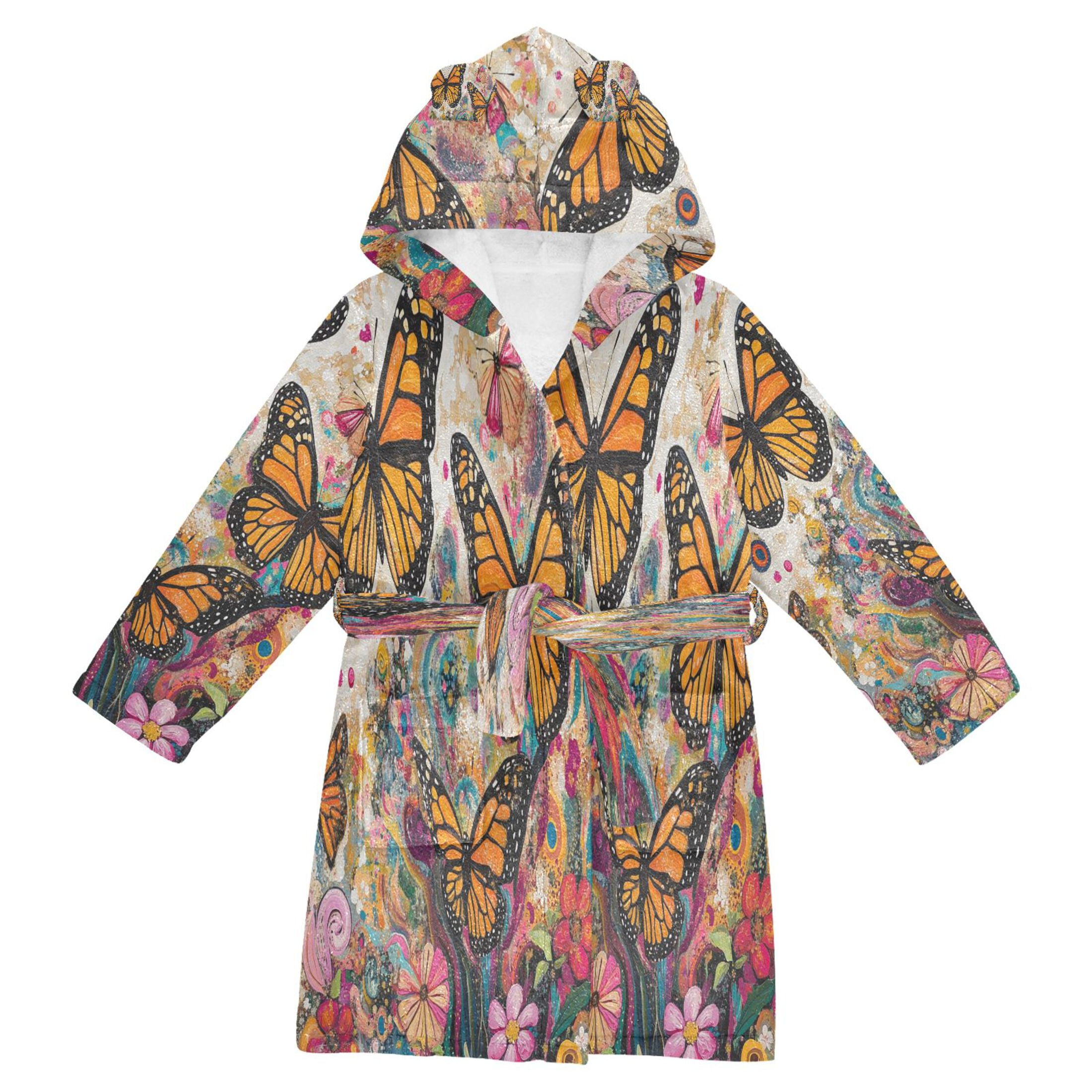 YAZAOO Kids Bathrobes Hooded Cute Monarch Butterflies in Flight ...