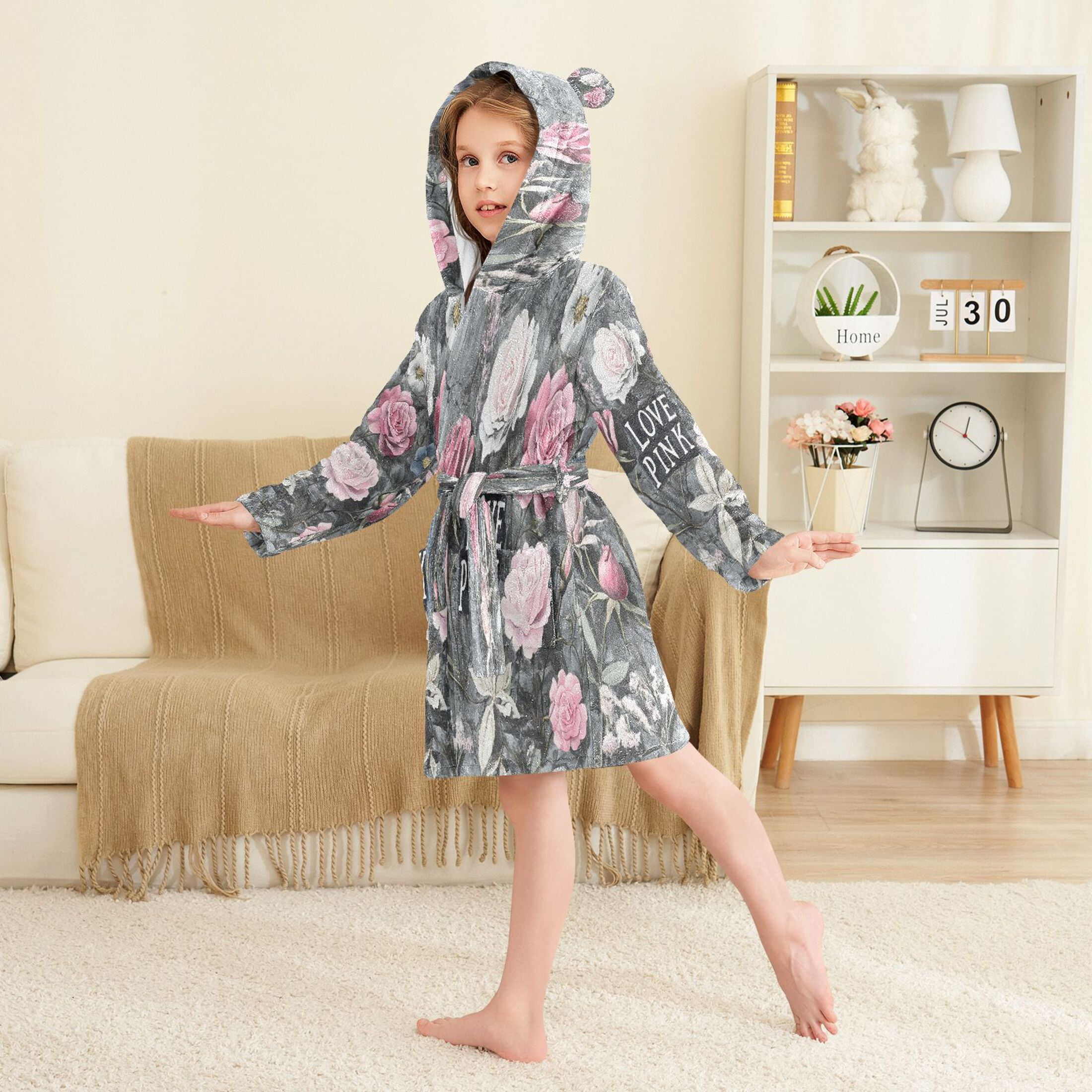 YAZAOO Kids Bathrobes Hooded Cute Oil Pattern Of Roses Creative Pattern ...