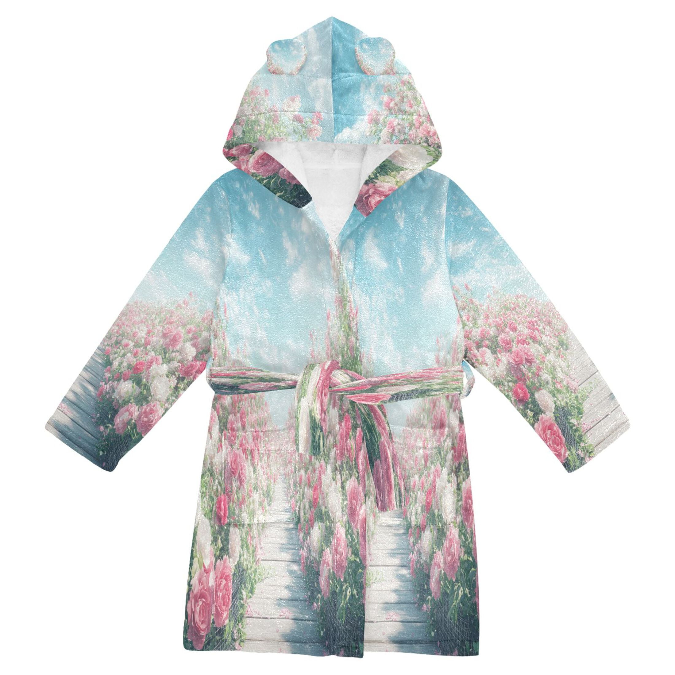 BZSMCE Kids Bathrobes Hooded Cute Pathway Surrounded by Blooming_roses ...