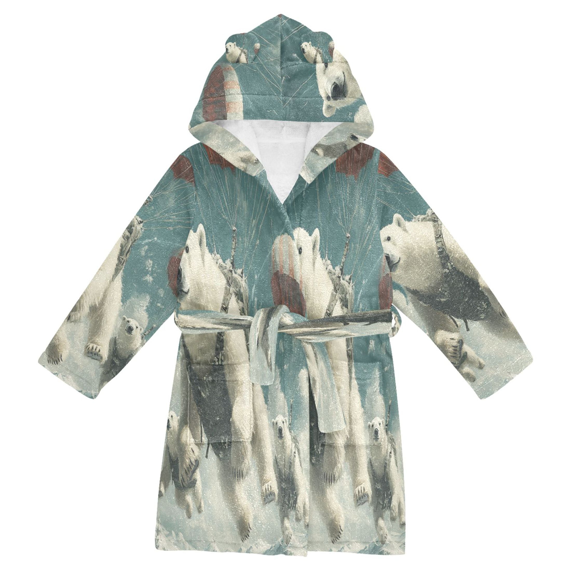 YAZAOO Kids Bathrobes Hooded Cute Polar Bears Fly with Parachutes ...