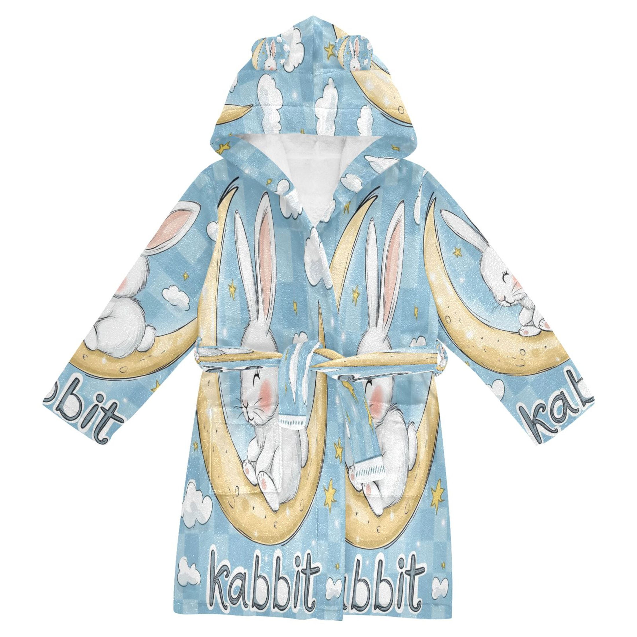 YAZAOO Kids Bathrobes Hooded Cute Rabbit Sitting on The Moon Creative ...