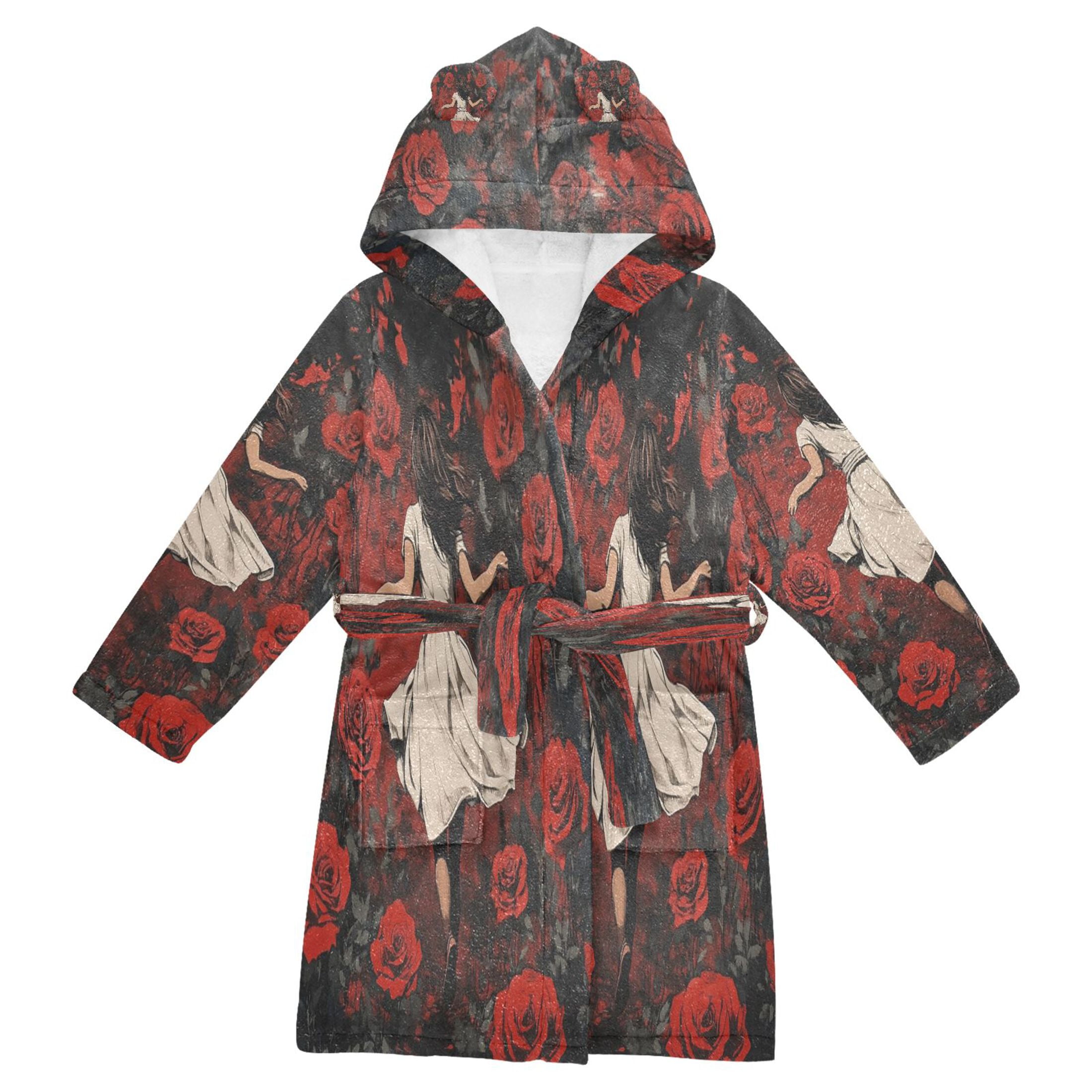 YAZAOO Kids Bathrobes Hooded Cute Run for Roses Pattern Creative ...