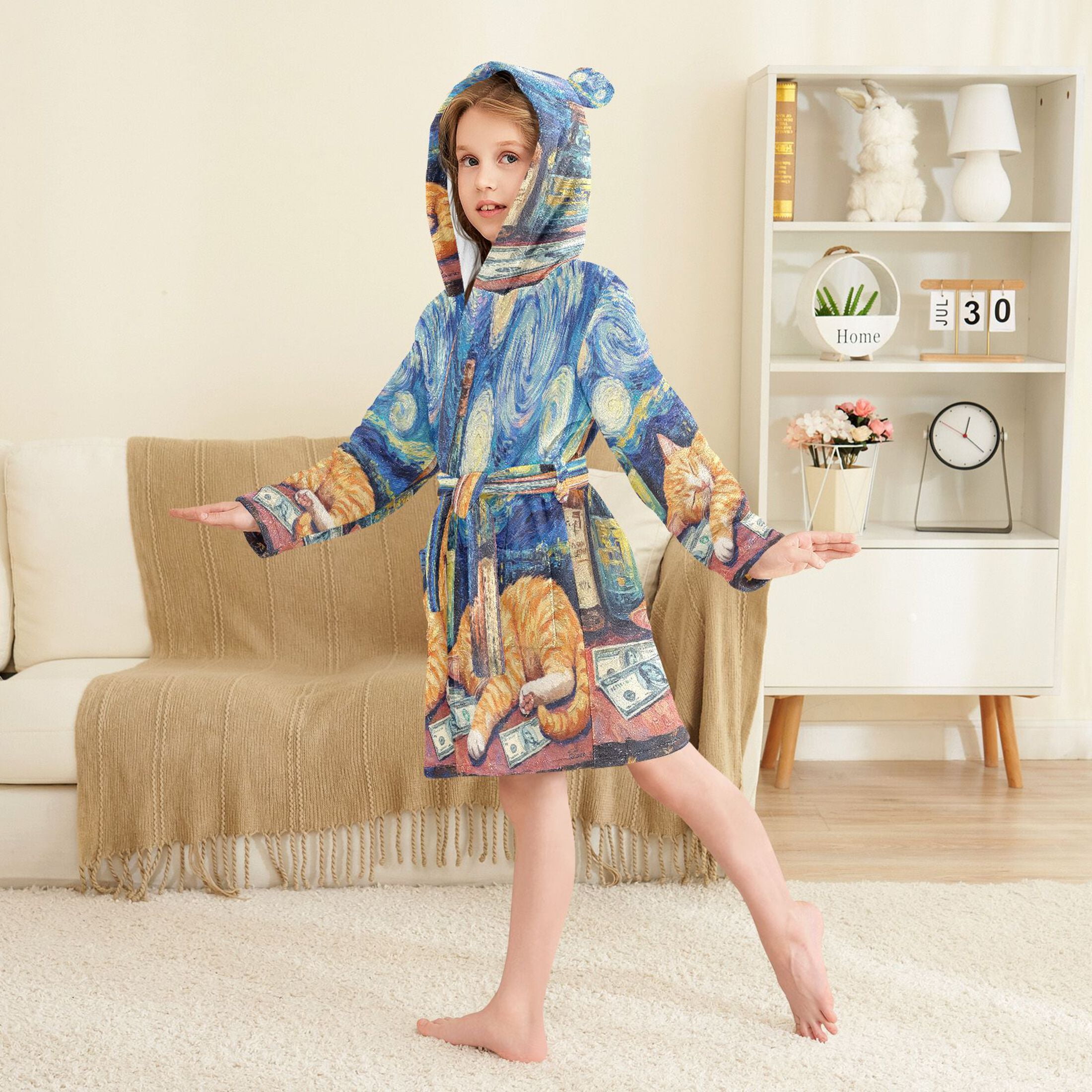 YAZAOO Kids Bathrobes Hooded Cute Sleeping Cat Pattern Creative Pattern ...