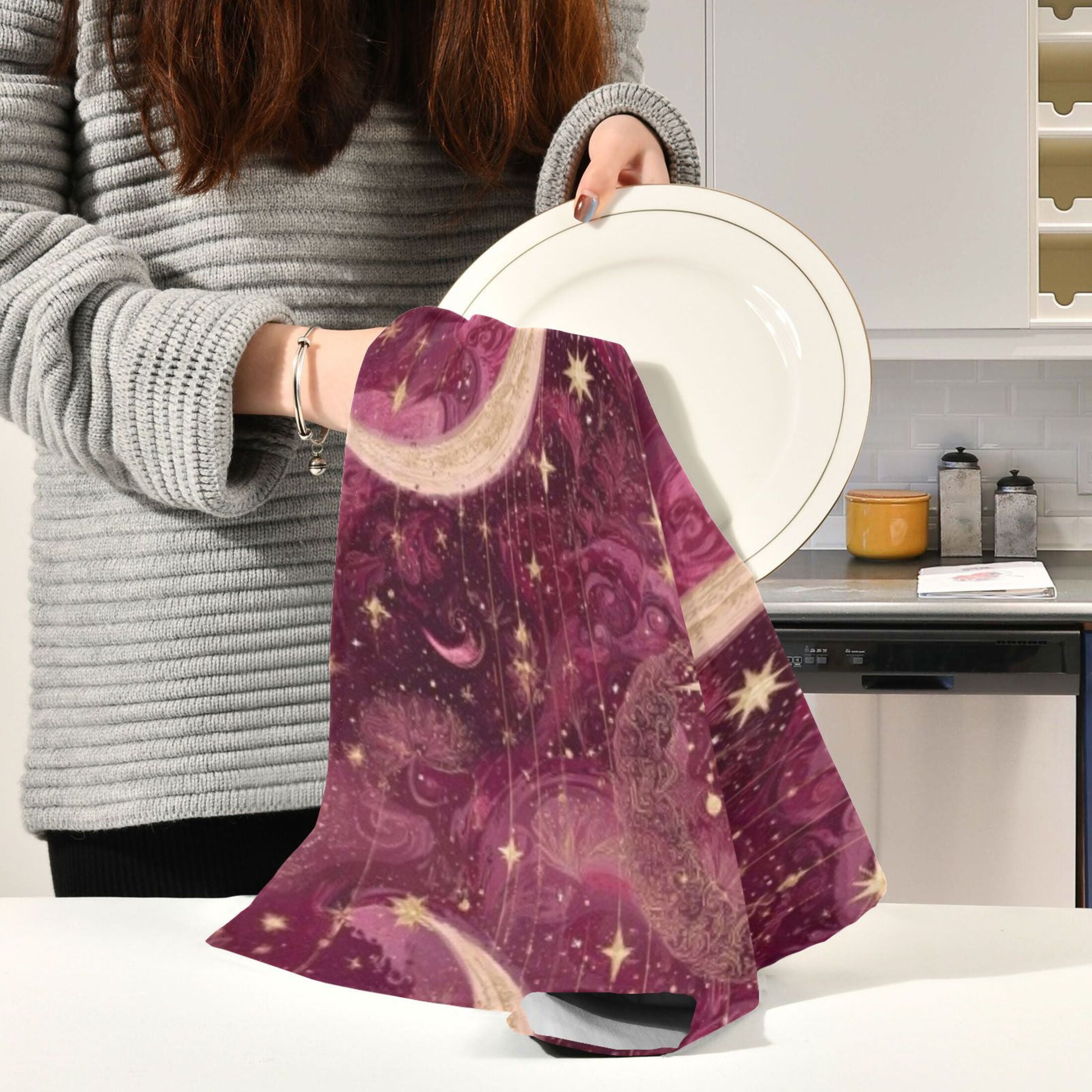 BZSMCE Kitchen Towels Creative Celestial Moon and Star Pattern Durable ...