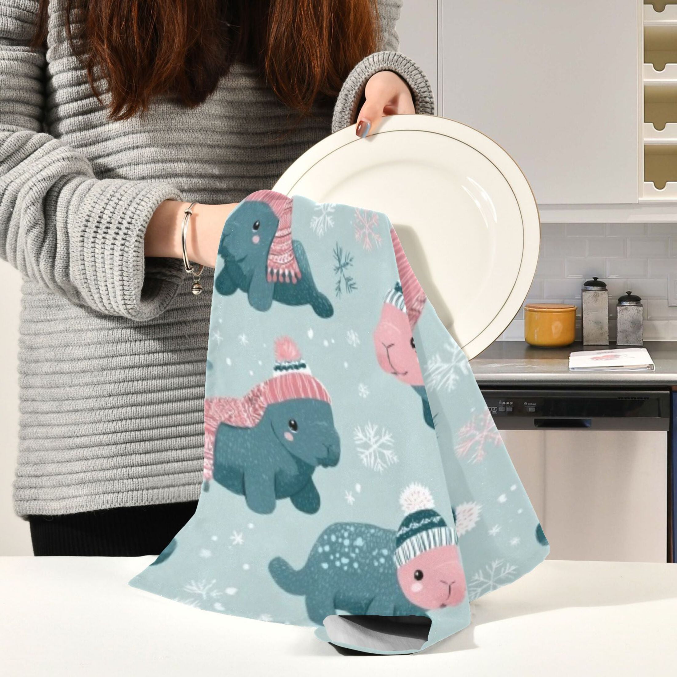 BZSMCE Kitchen Towels Creative Cozy Woolly Mammoth Winter Pattern ...