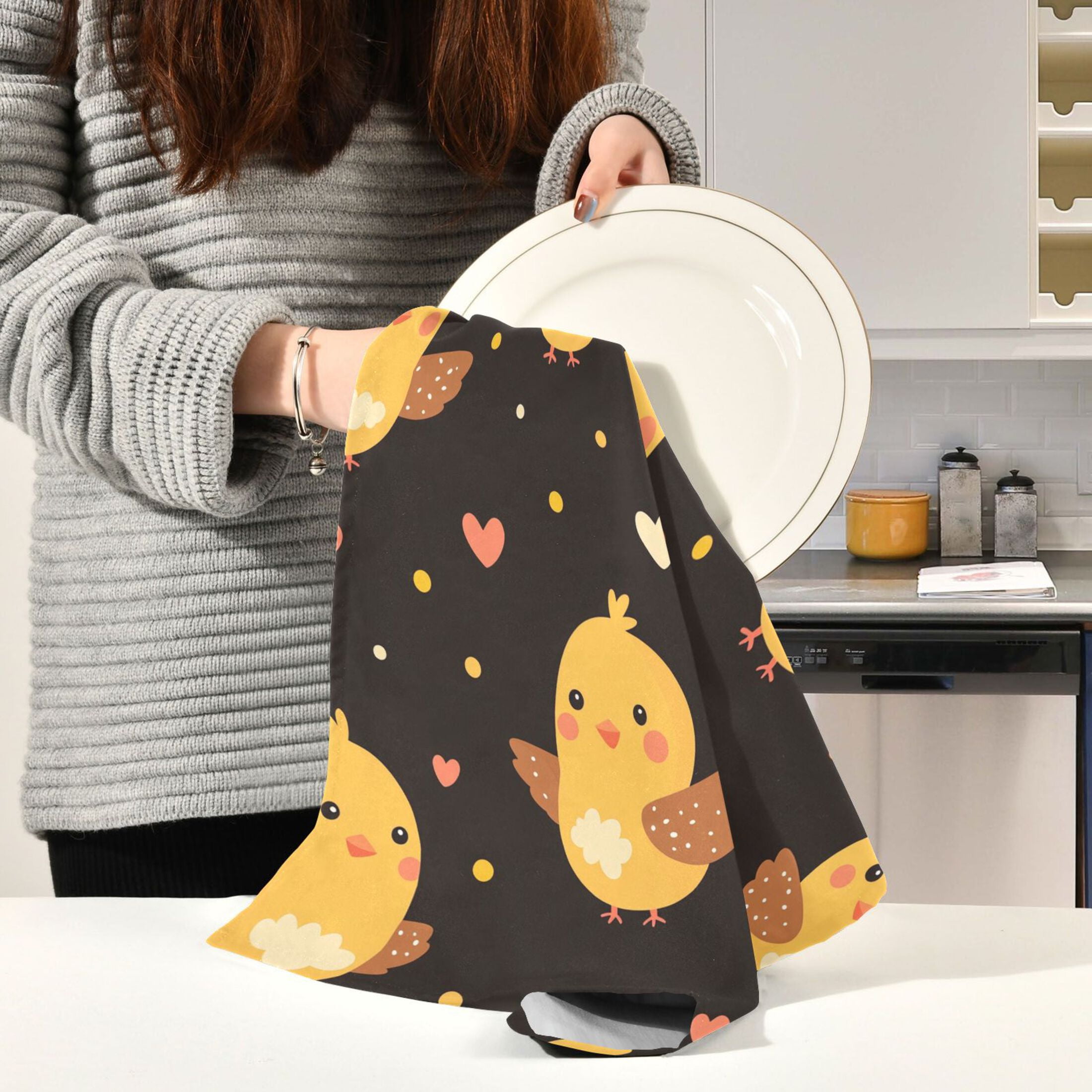 BZSMCE Kitchen Towels Creative Cute Yellow Baby Chicks Pattern Durable ...