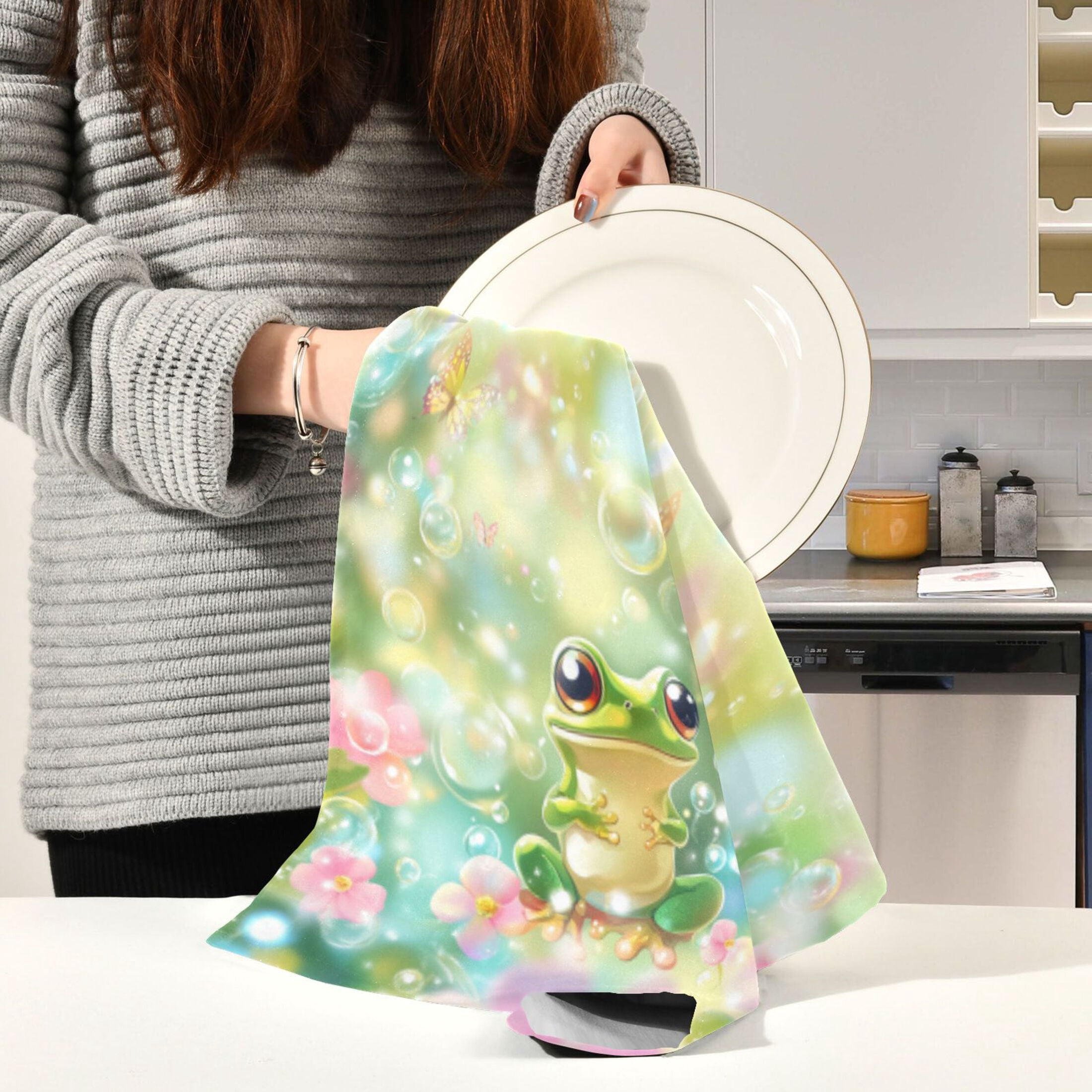 BZSMCE Kitchen Towels Creative Fairy Frogs Pattern Durable Kitchen ...
