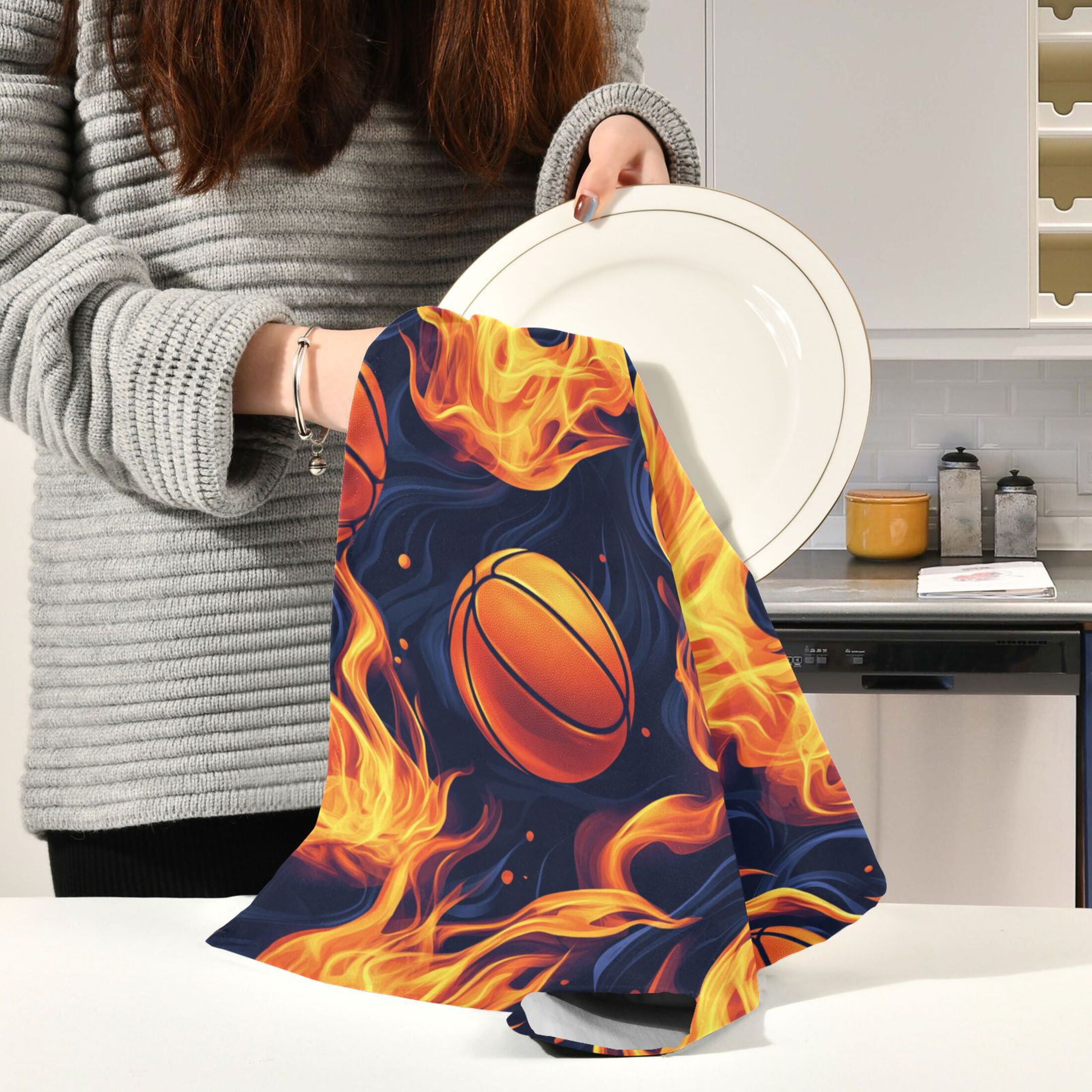 BZSMCE Kitchen Towels Creative Ffyy3_basketball_with_flames_seamless ...