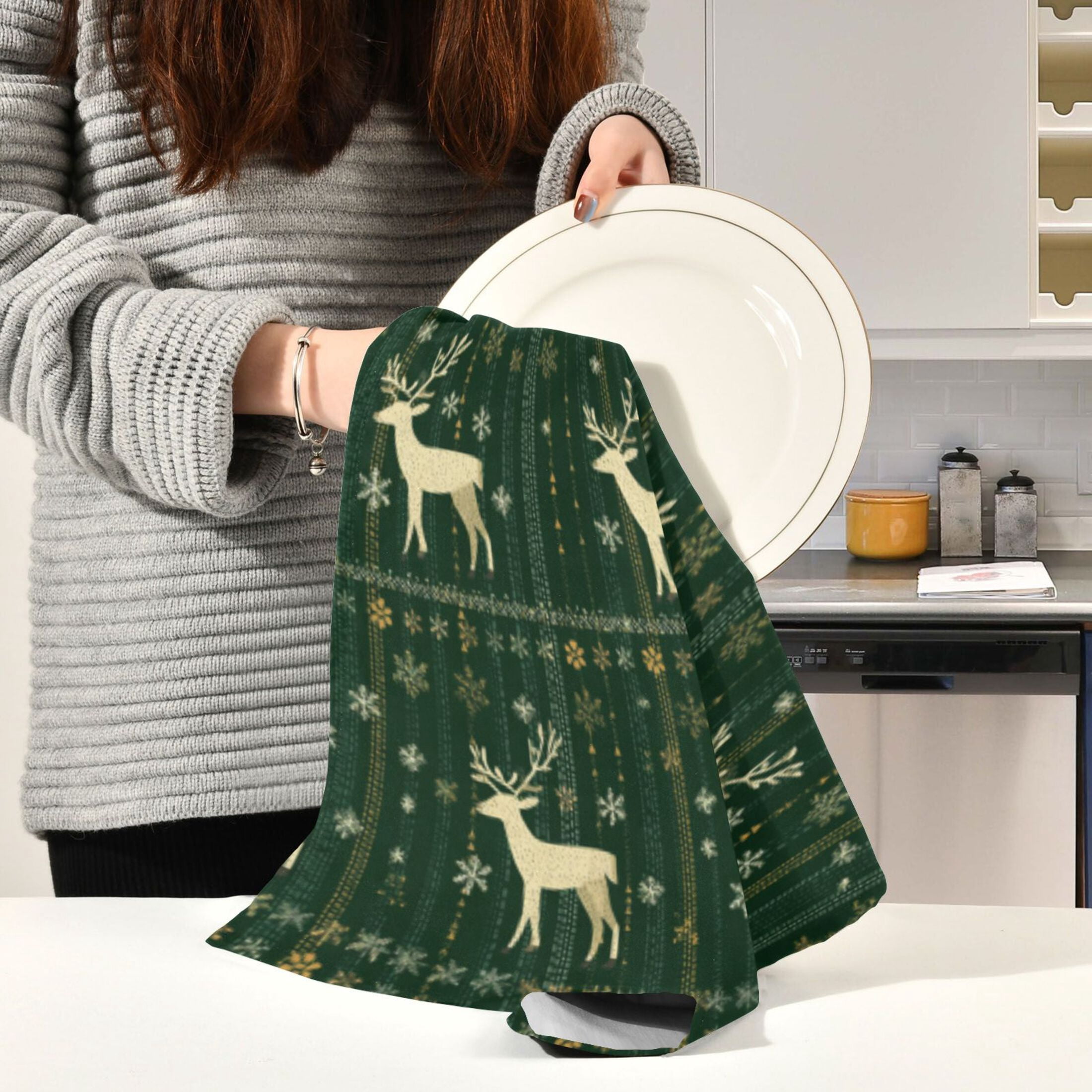 BZSMCE Kitchen Towels Creative Forest Deer's Festive Tapestry Pattern ...