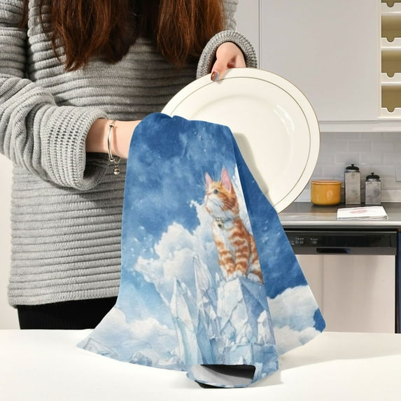 BZSMCE Kitchen Towels Creative Frostpaw Cat on Ice Pattern Durable ...