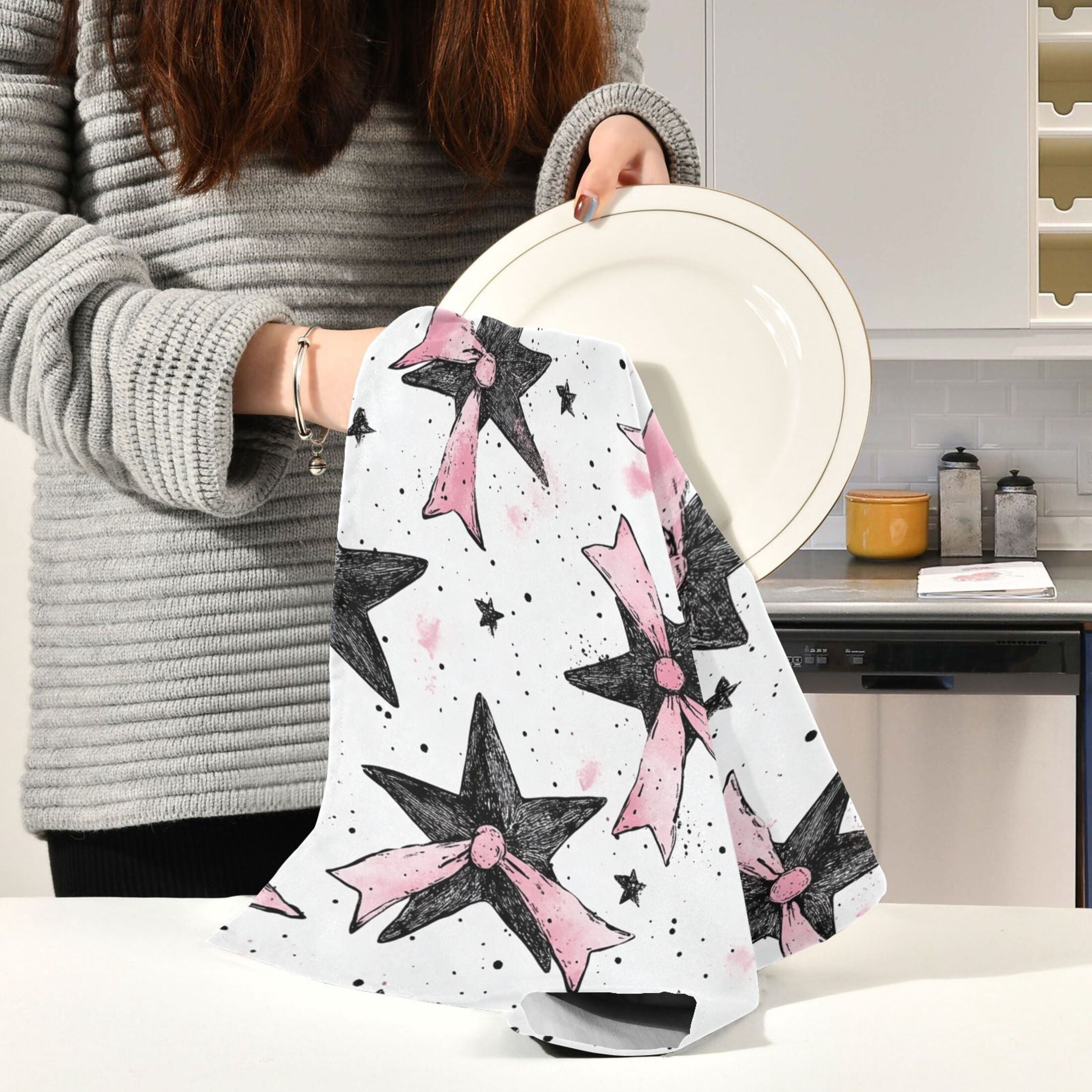 BZSMCE Kitchen Towels Creative Glittering Stars Pattern Durable Kitchen ...