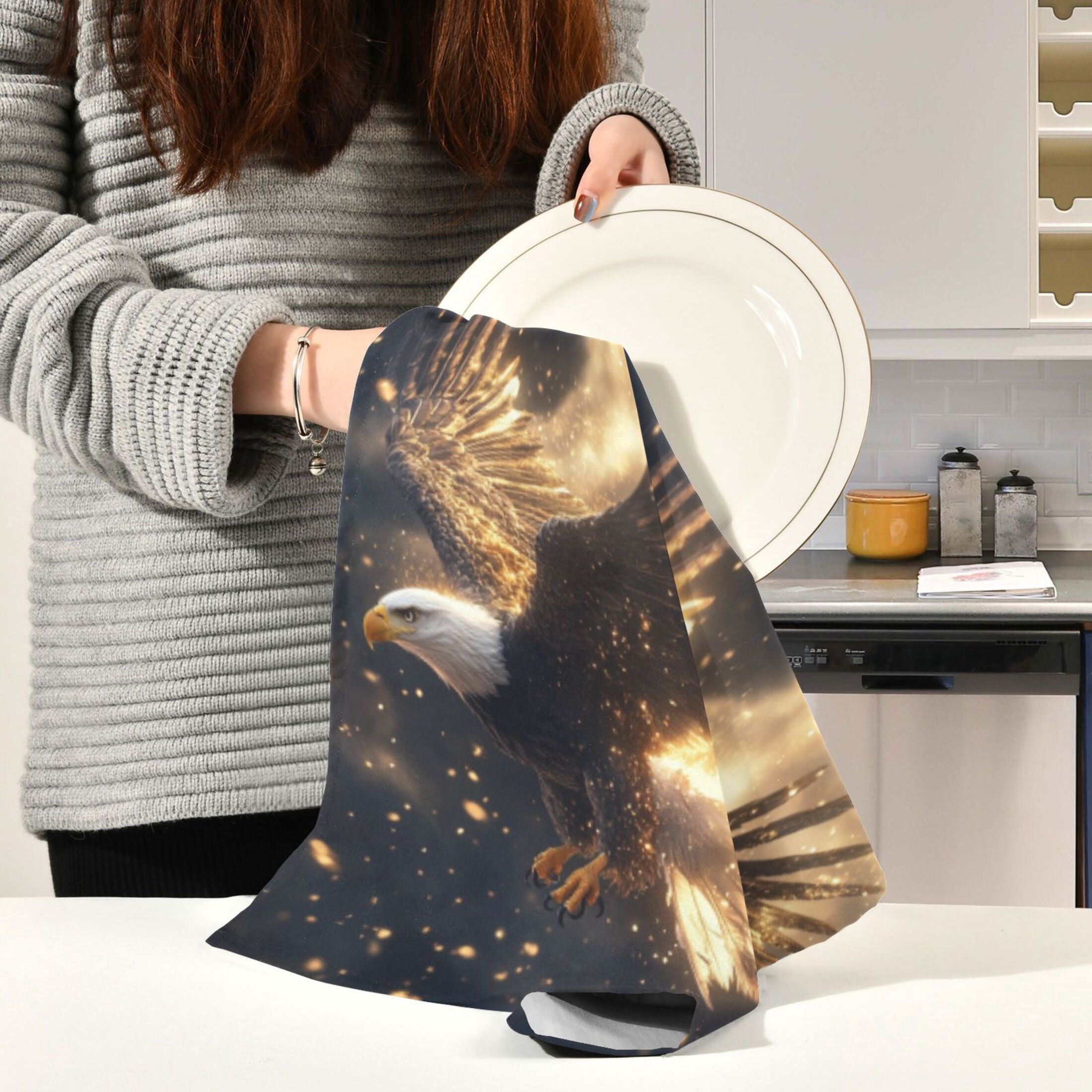 BZSMCE Kitchen Towels Creative Golden Eagles in Flight Pattern Durable ...