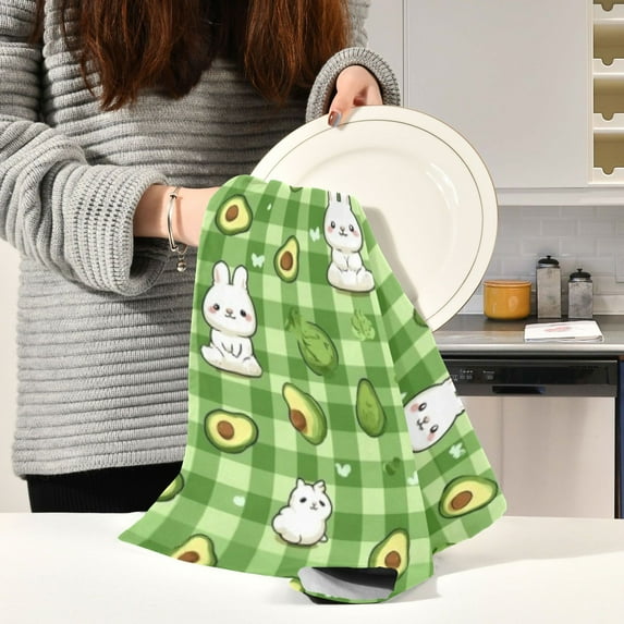 BZSMCE Kitchen Towels Creative Green Checker Avocado Bunny Pattern ...