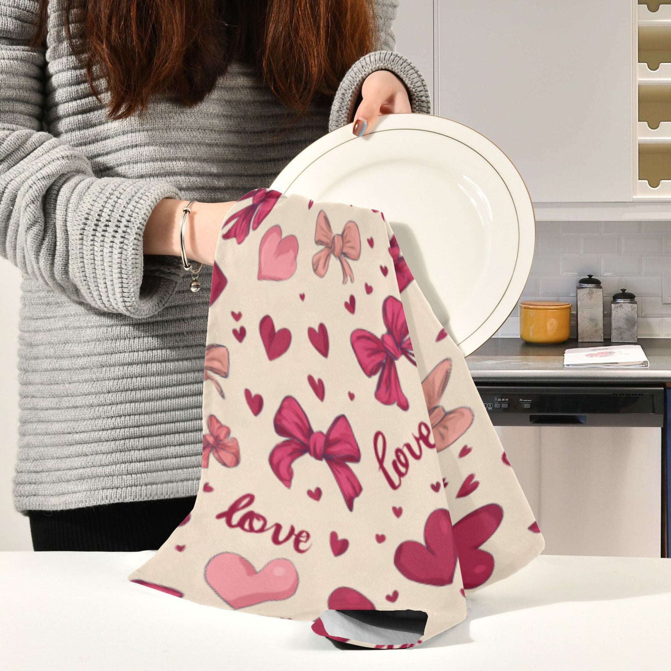 BZSMCE Kitchen Towels Creative Heart & Bow Extravaganza Pattern Durable ...