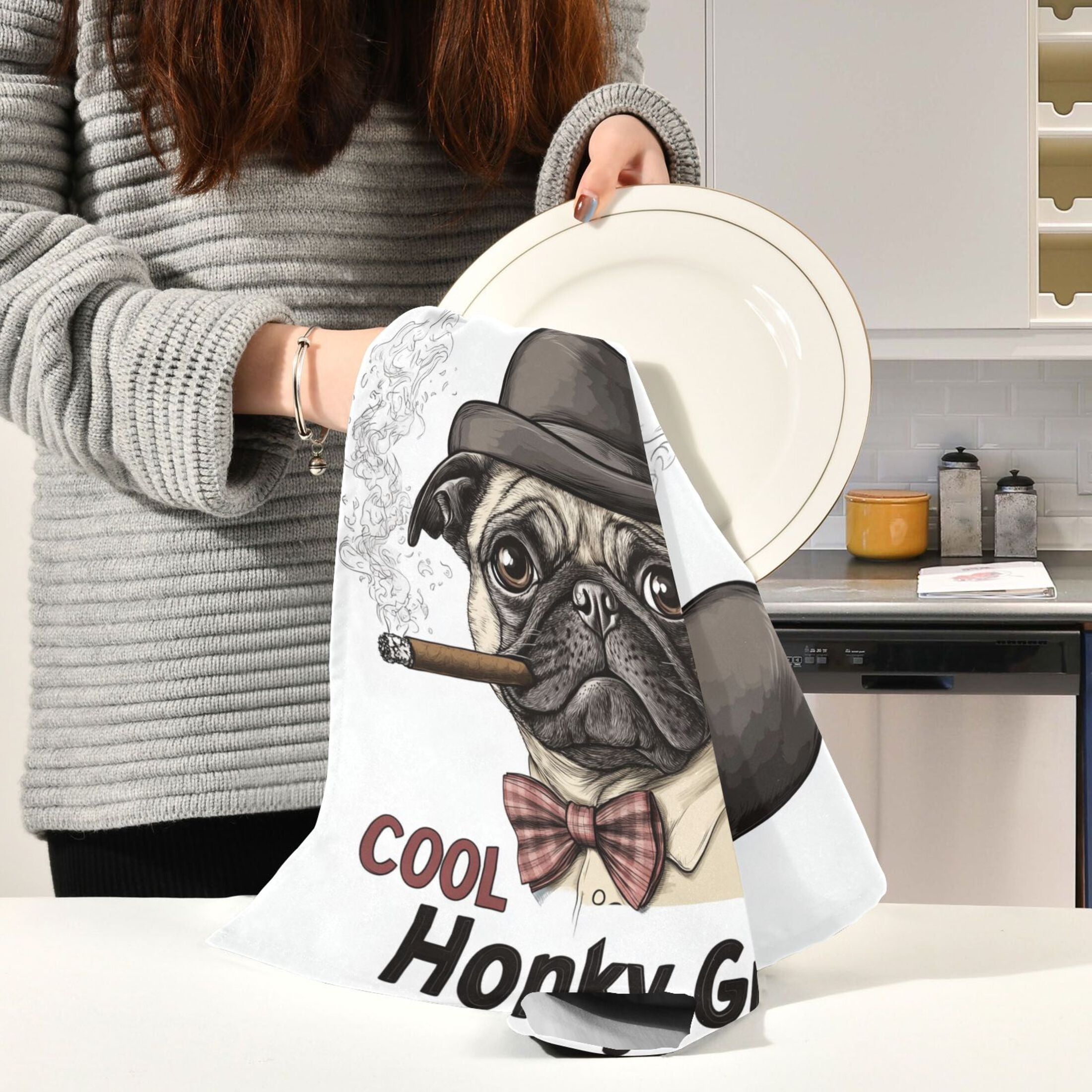 BZSMCE Kitchen Towels Creative Midjourney_ffyy3_a_pug_dog_wearing_a_bow ...