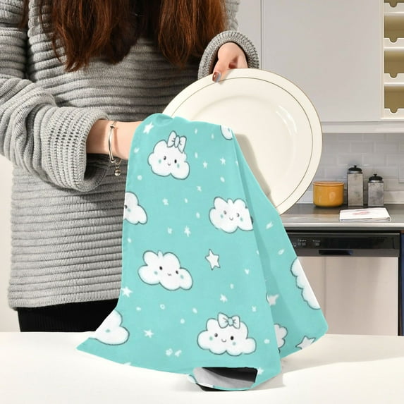 BZSMCE Kitchen Towels Creative Pale Blue Star Clouds Pattern Durable ...