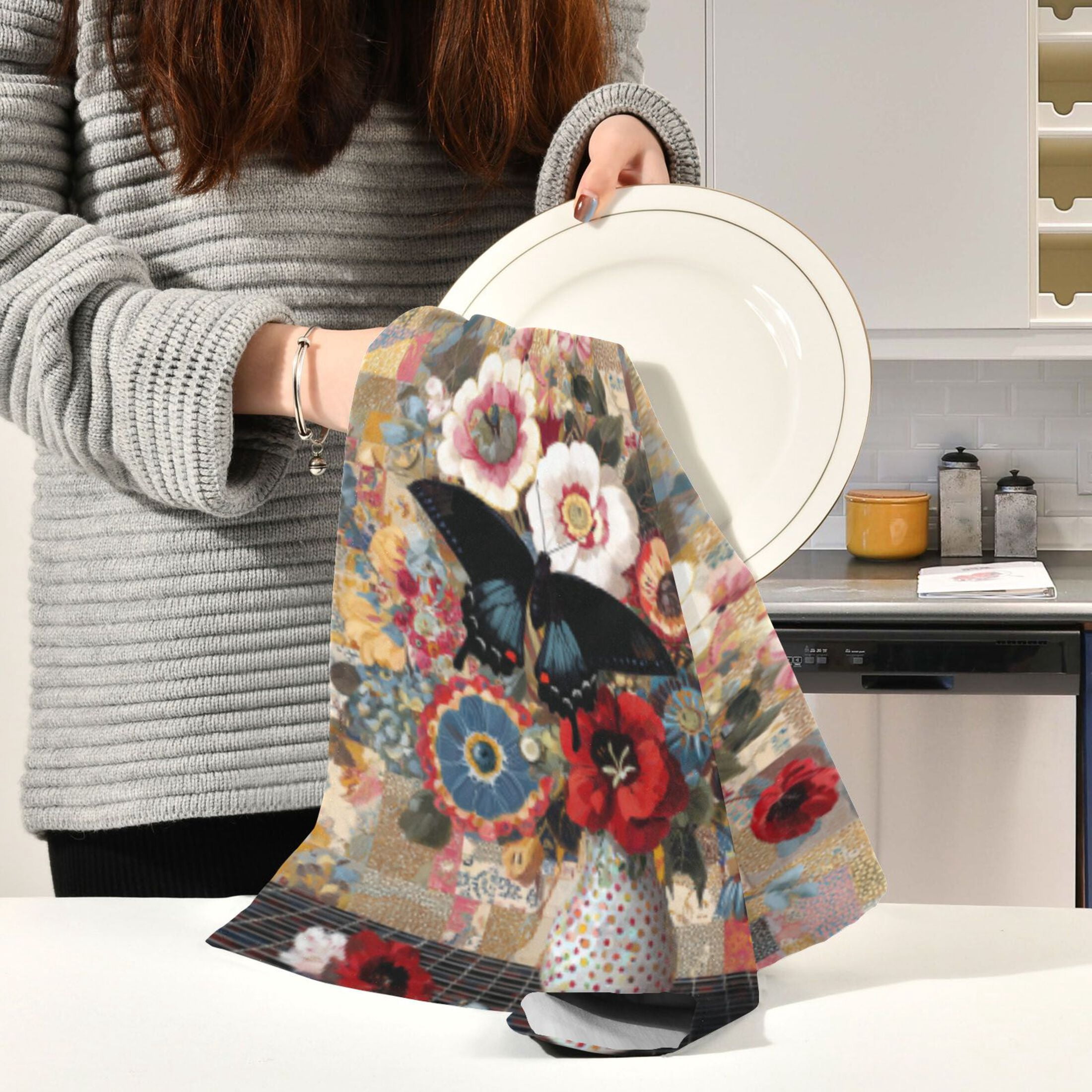 BZSMCE Kitchen Towels Creative Patchwork Bloom Pattern Durable Kitchen ...