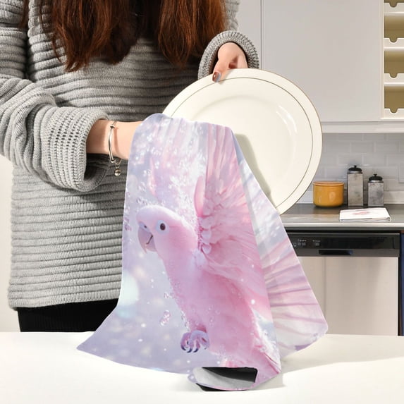BZSMCE Kitchen Towels Creative Pink Fantasy Bird in Water Pattern ...