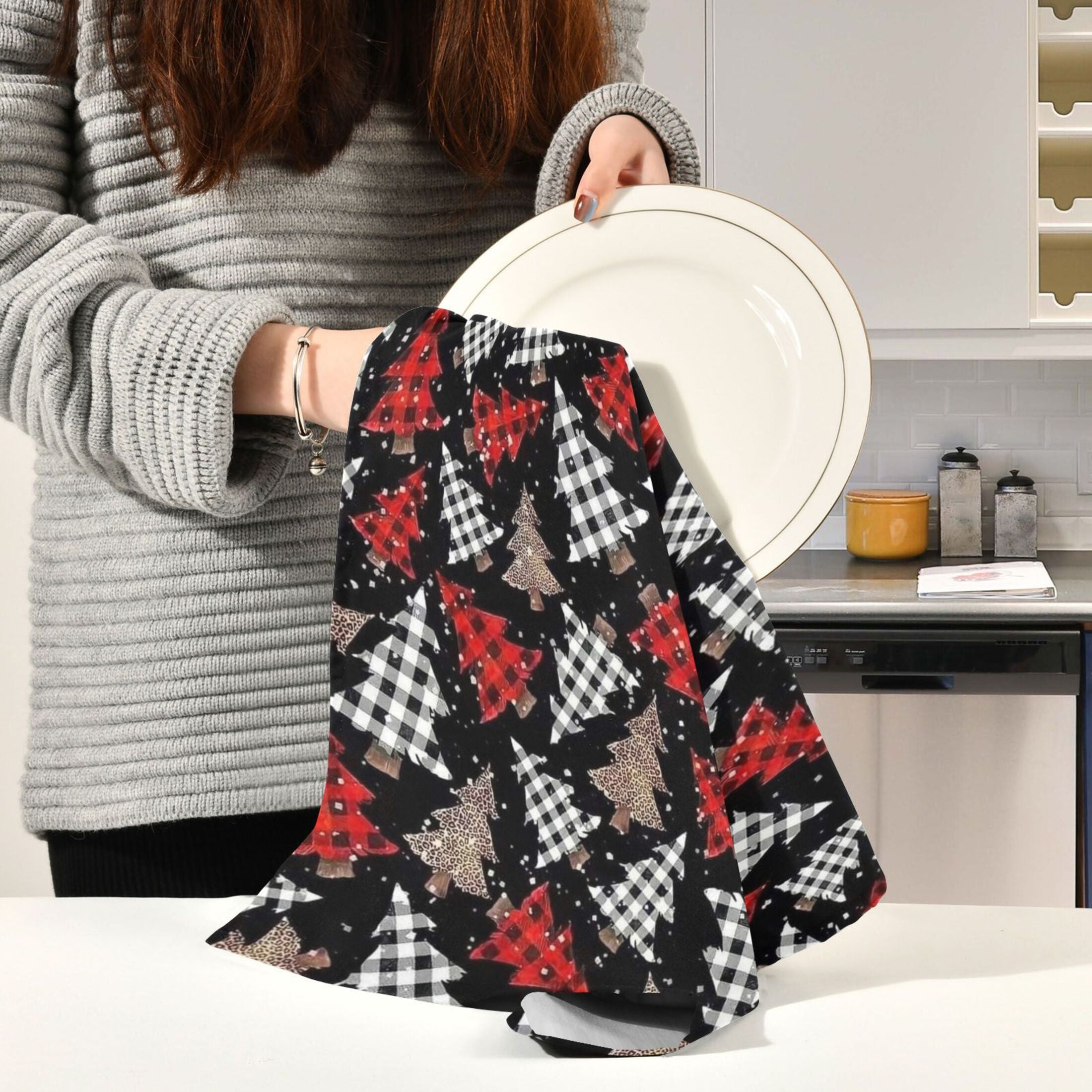 BZSMCE Kitchen Towels Creative Plaid Tree Christmas Collage Pattern ...