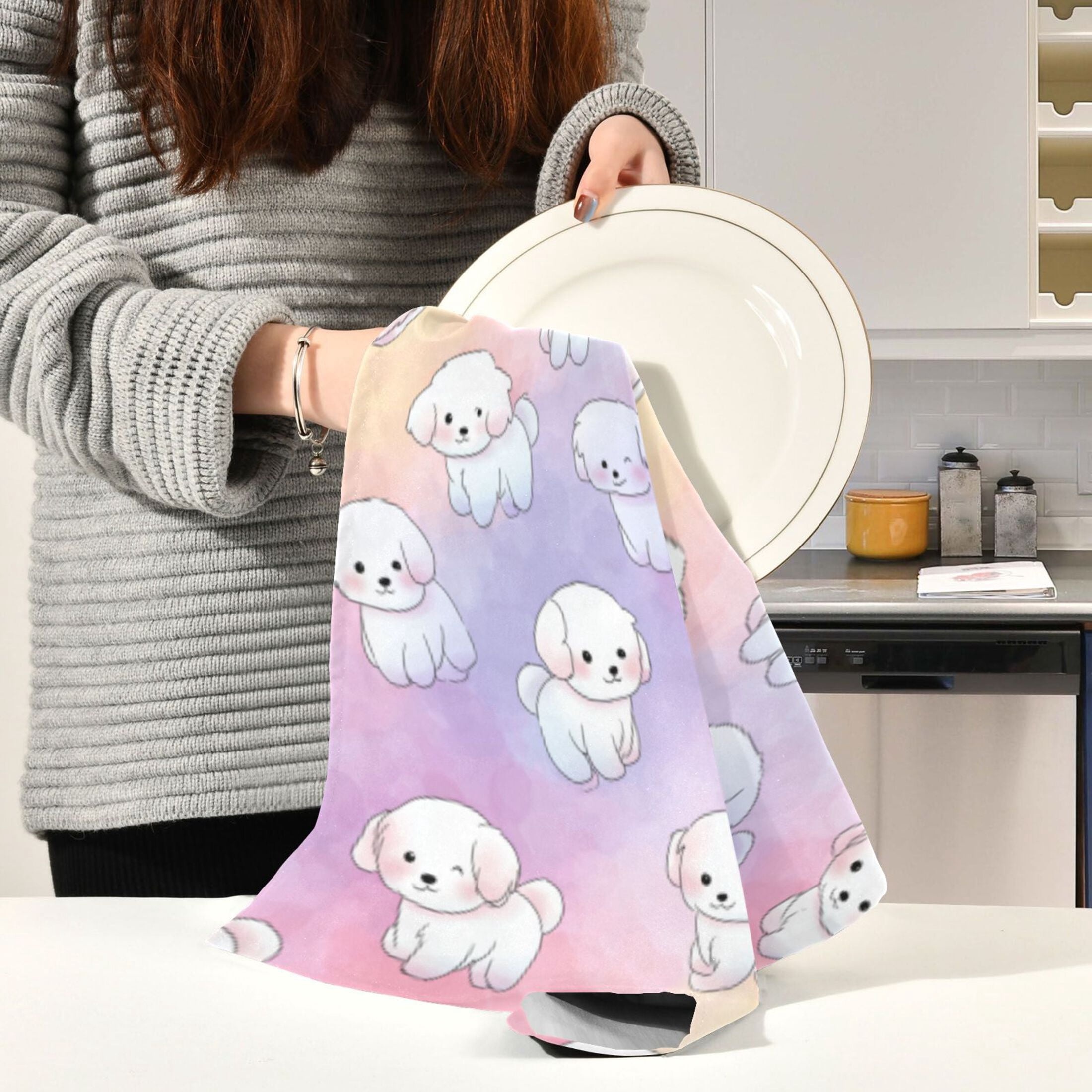 BZSMCE Kitchen Towels Creative Rainbow Puppy Paradise Pattern Durable ...