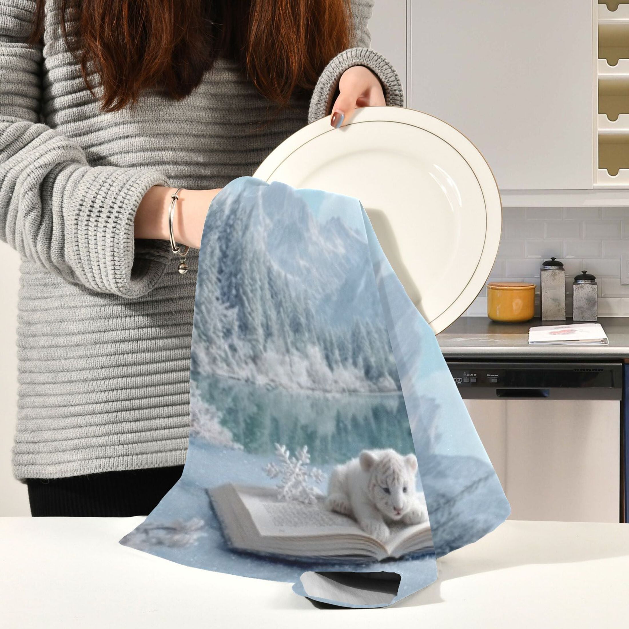 BZSMCE Kitchen Towels Creative Snow Book Cub Pattern Durable Kitchen ...