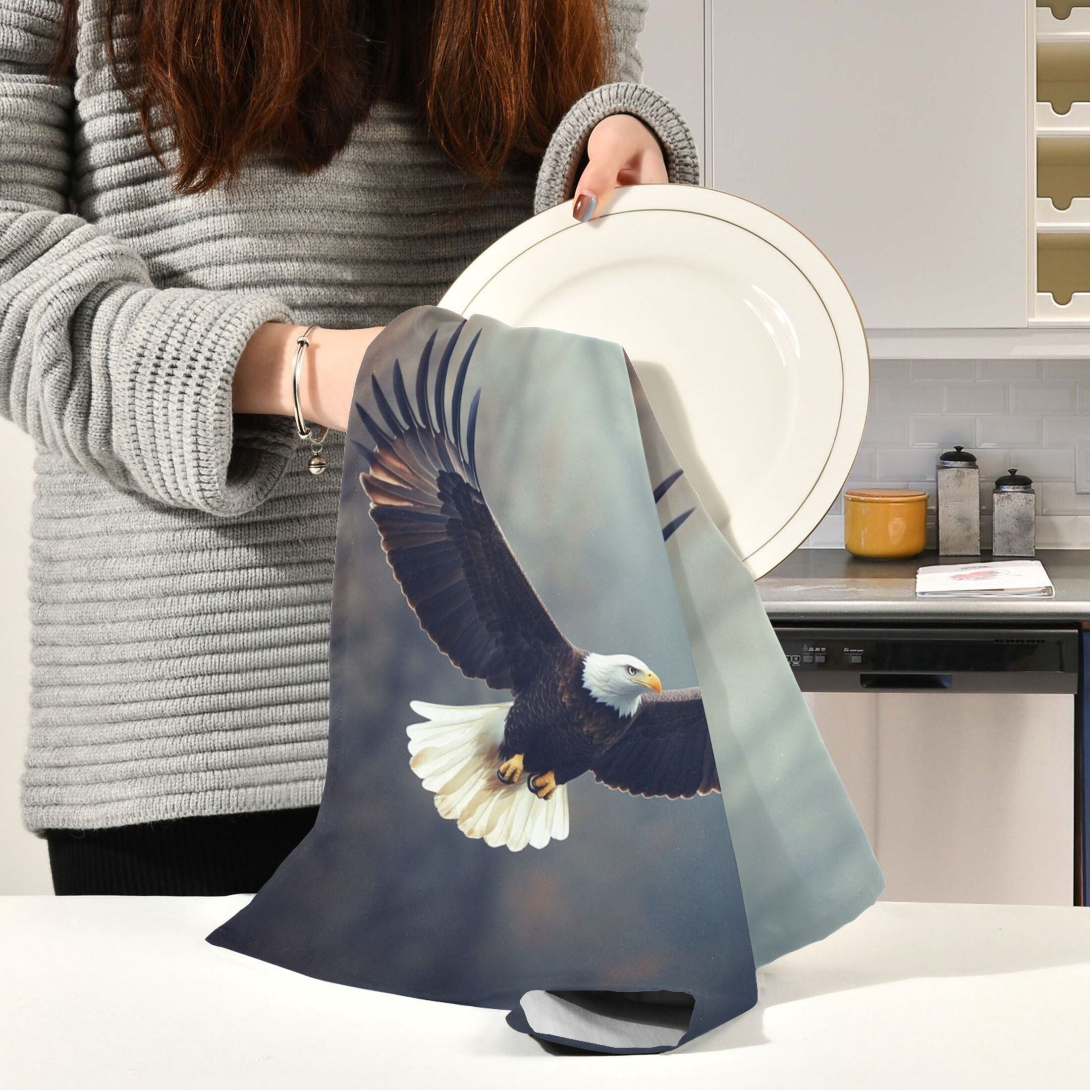 BZSMCE Kitchen Towels Creative Soaring Eagles in Mist Pattern Durable ...