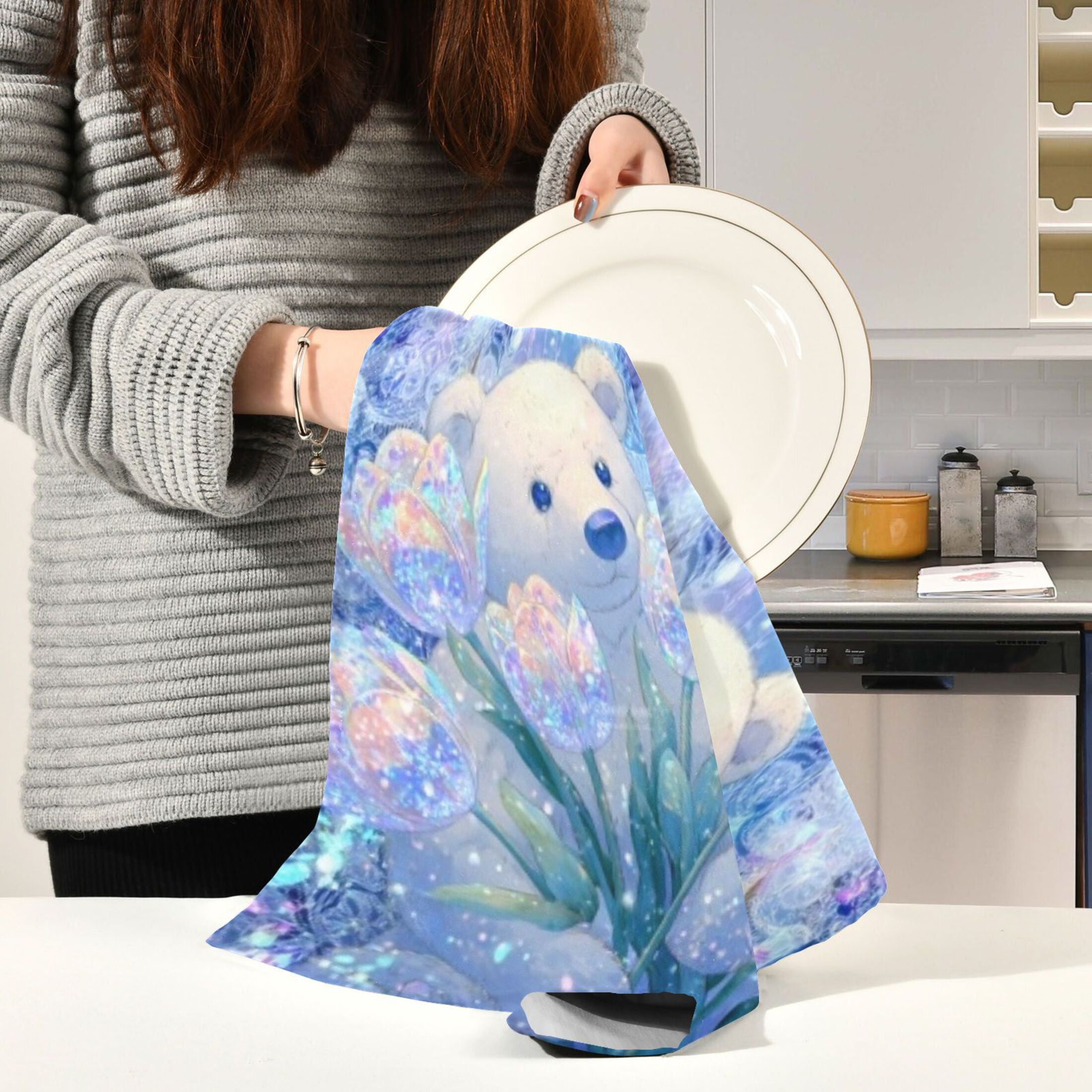 BZSMCE Kitchen Towels Creative Sparkle Bear Pattern Durable Kitchen ...