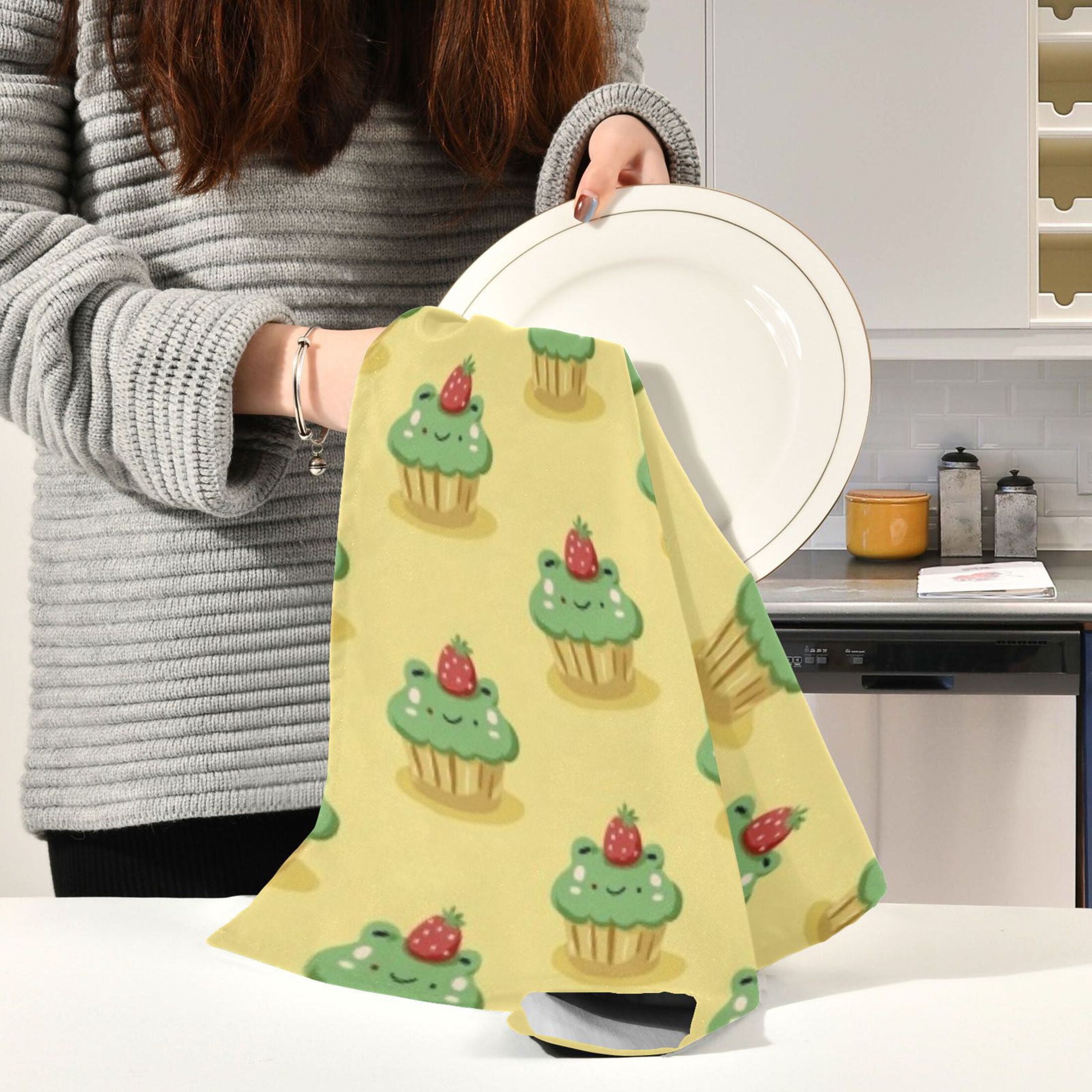 BZSMCE Kitchen Towels Creative Sunny Frog Cupcake Pattern Durable ...