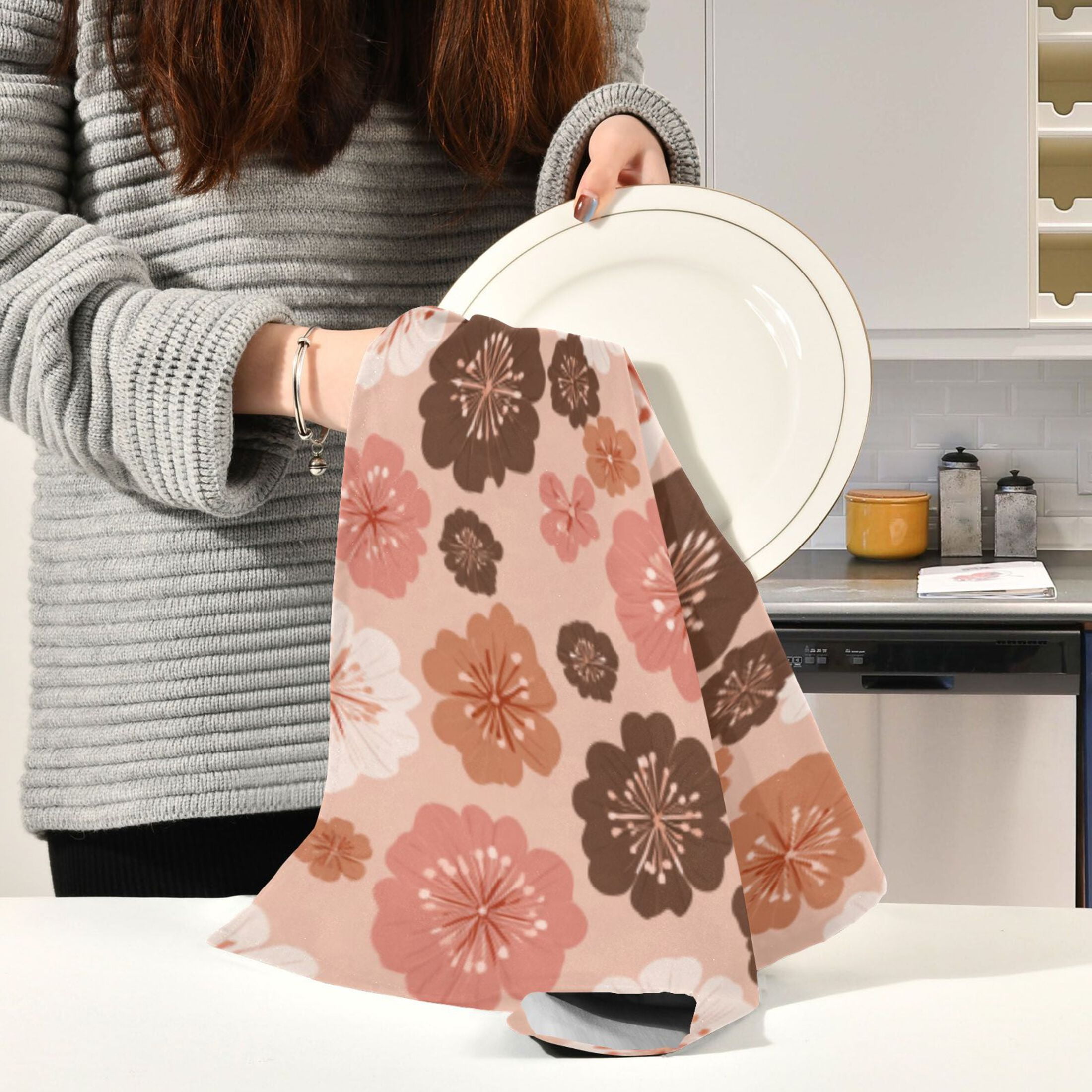 BZSMCE Kitchen Towels Creative Vintage Floral Earth Tones Pattern ...