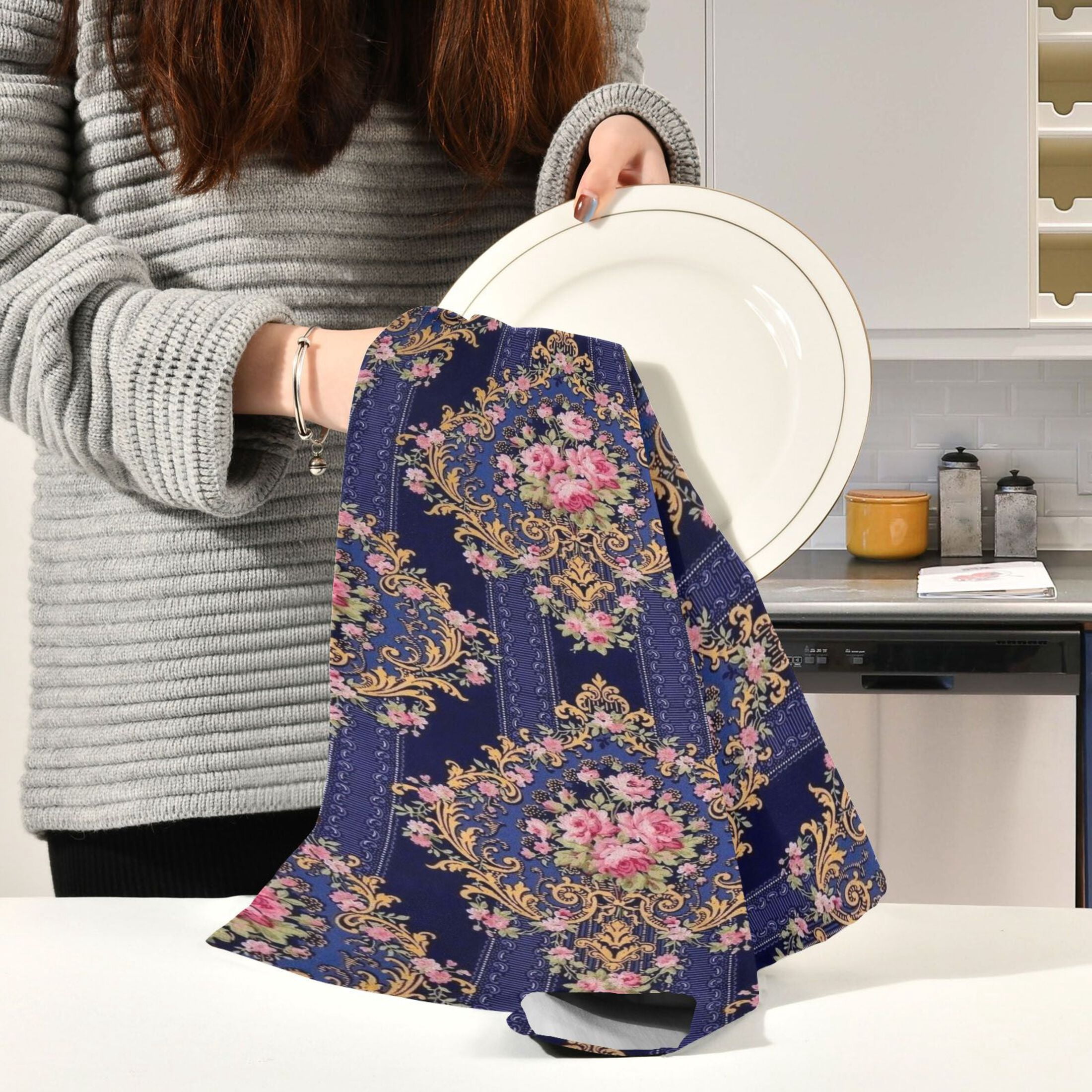 BZSMCE Kitchen Towels Creative Vintage Floral Elegance Tapestry Pattern ...
