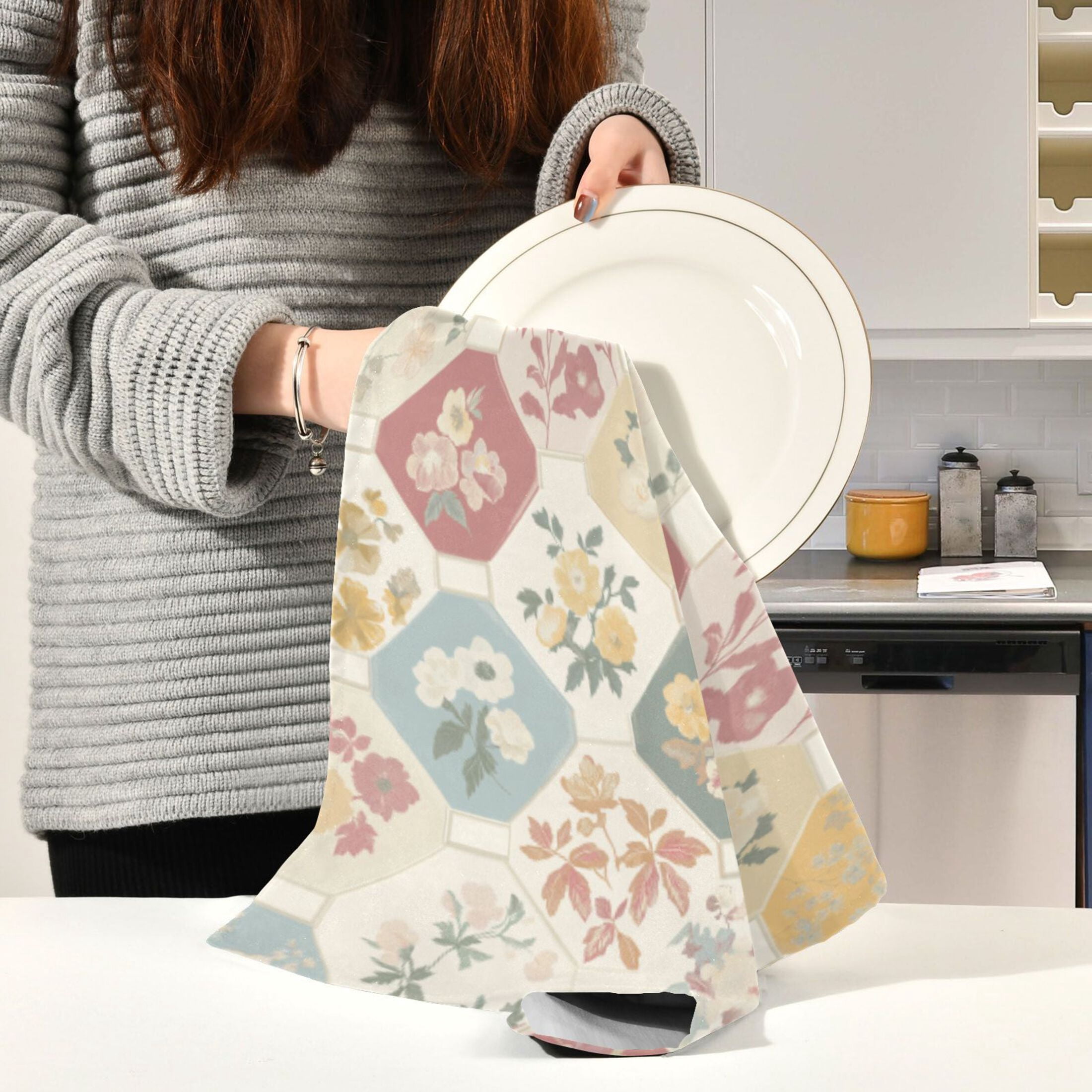 BZSMCE Kitchen Towels Creative Vintage Floral Harmony Pattern Durable ...