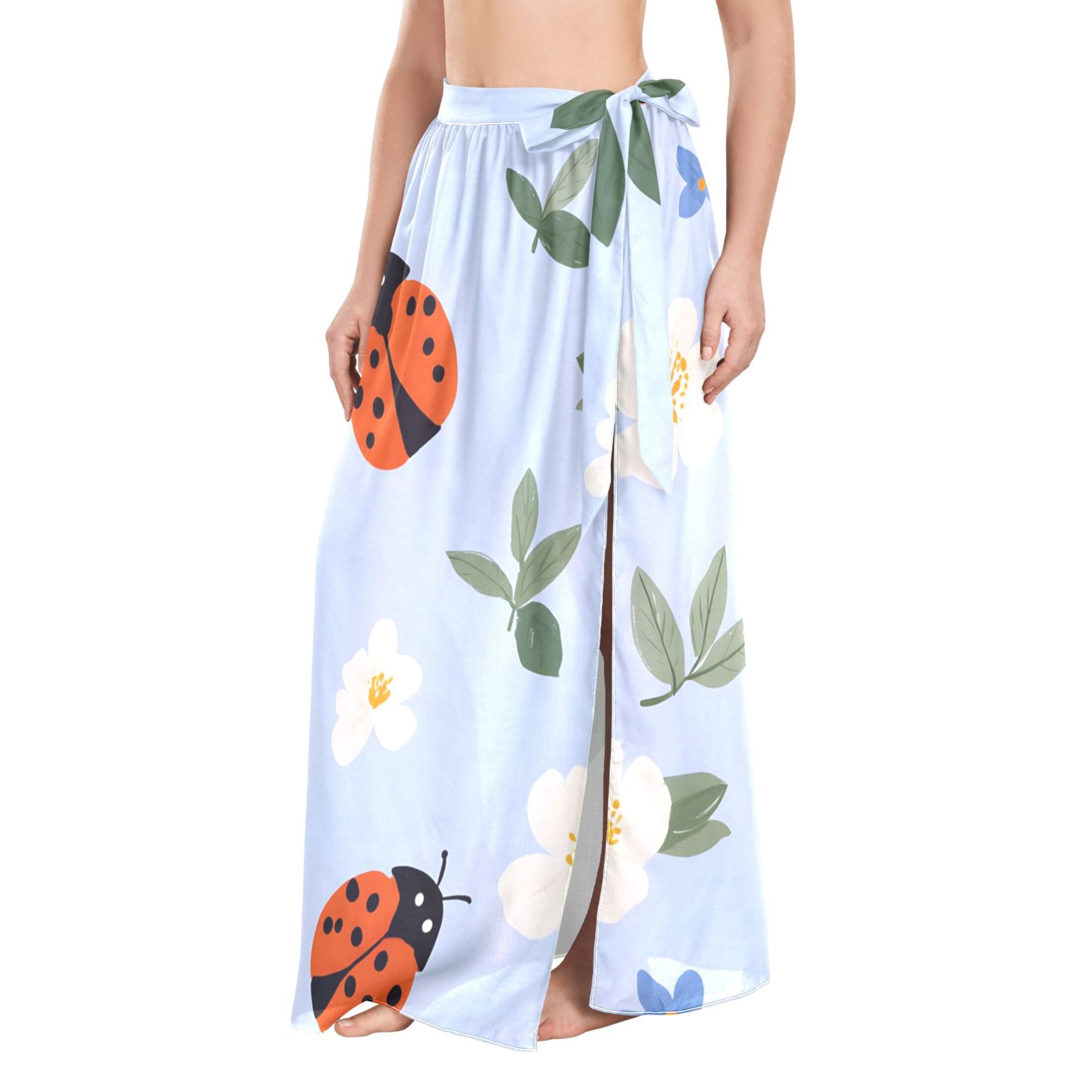 BZSMCE Ladybugs Flower Pattern Maxi Cover-Up Skirt, Lightweight Quick ...