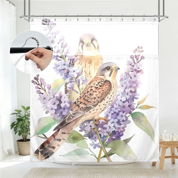 BZSMCE Lavender Bird Pattern Bathroom Shower Curtain Set with Hooks ...