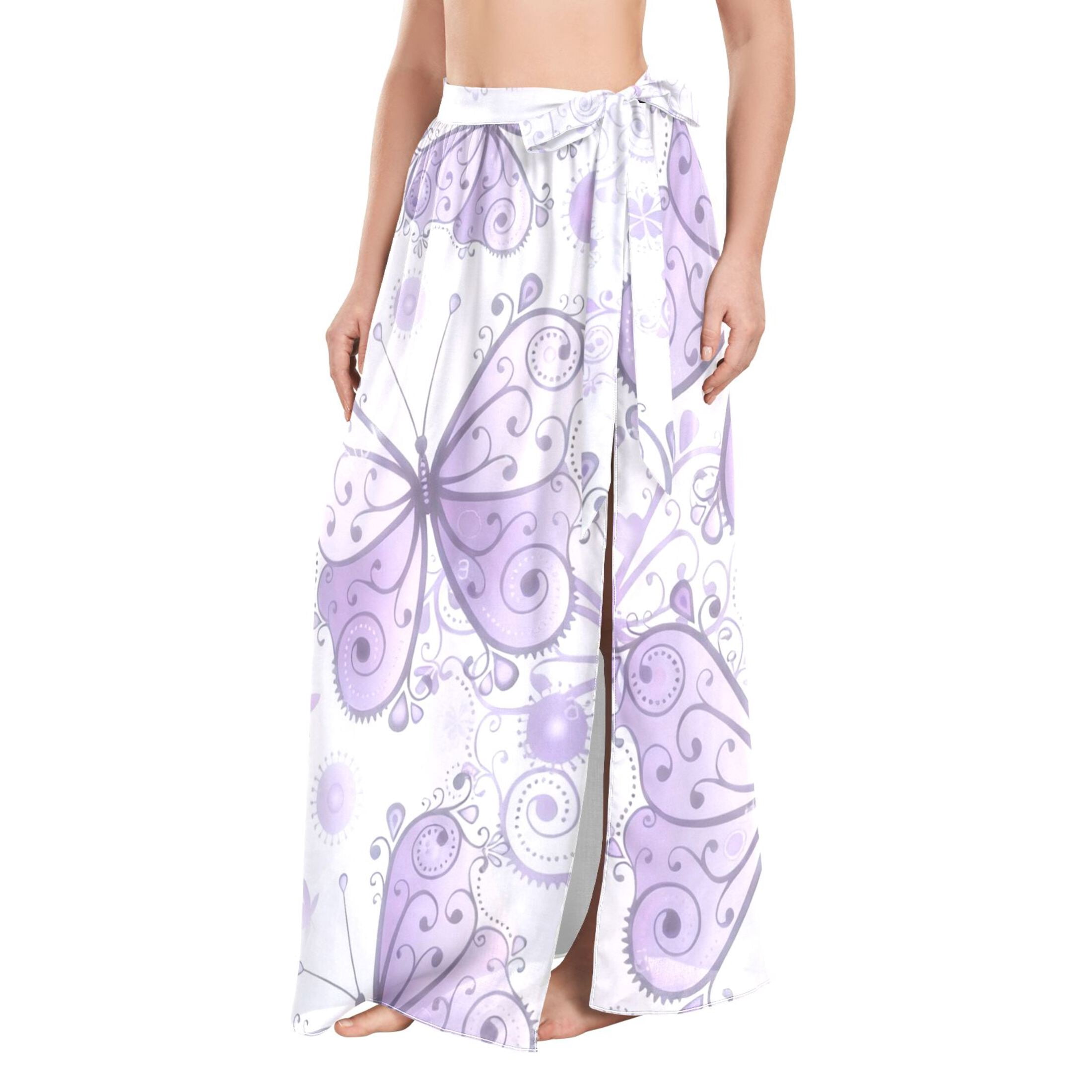 BZSMCE Lavender Dream Butterfly Maxi Cover-Up Skirt, Lightweight Quick ...