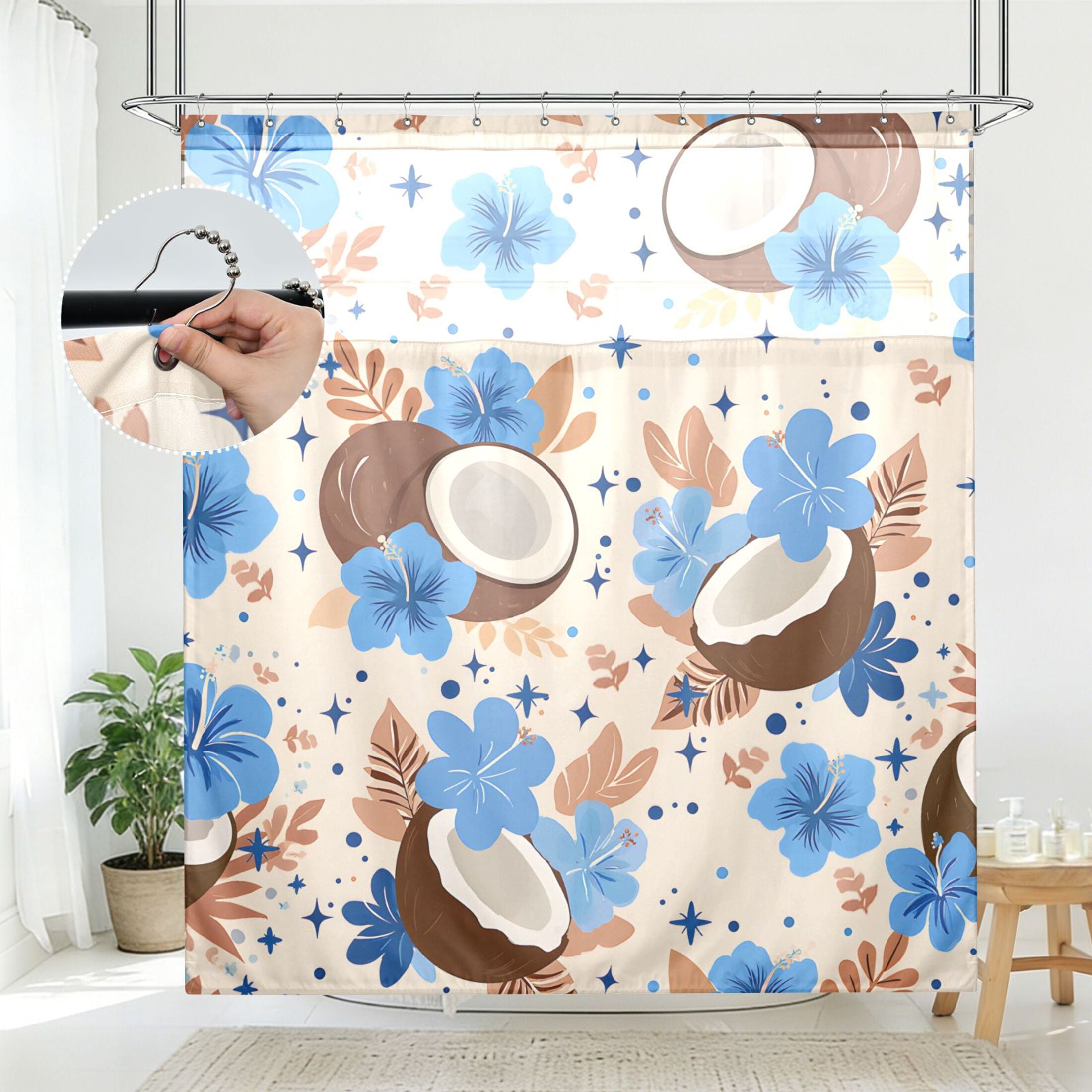 BZSMCE Leaf Hibiscus Flower Pattern Pattern Bathroom Shower Curtain Set ...