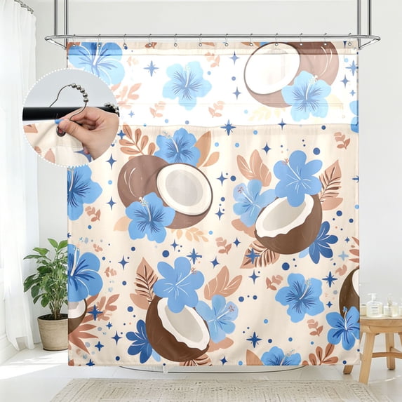 BZSMCE Leaf Hibiscus Flower Pattern Pattern Bathroom Shower Curtain Set ...