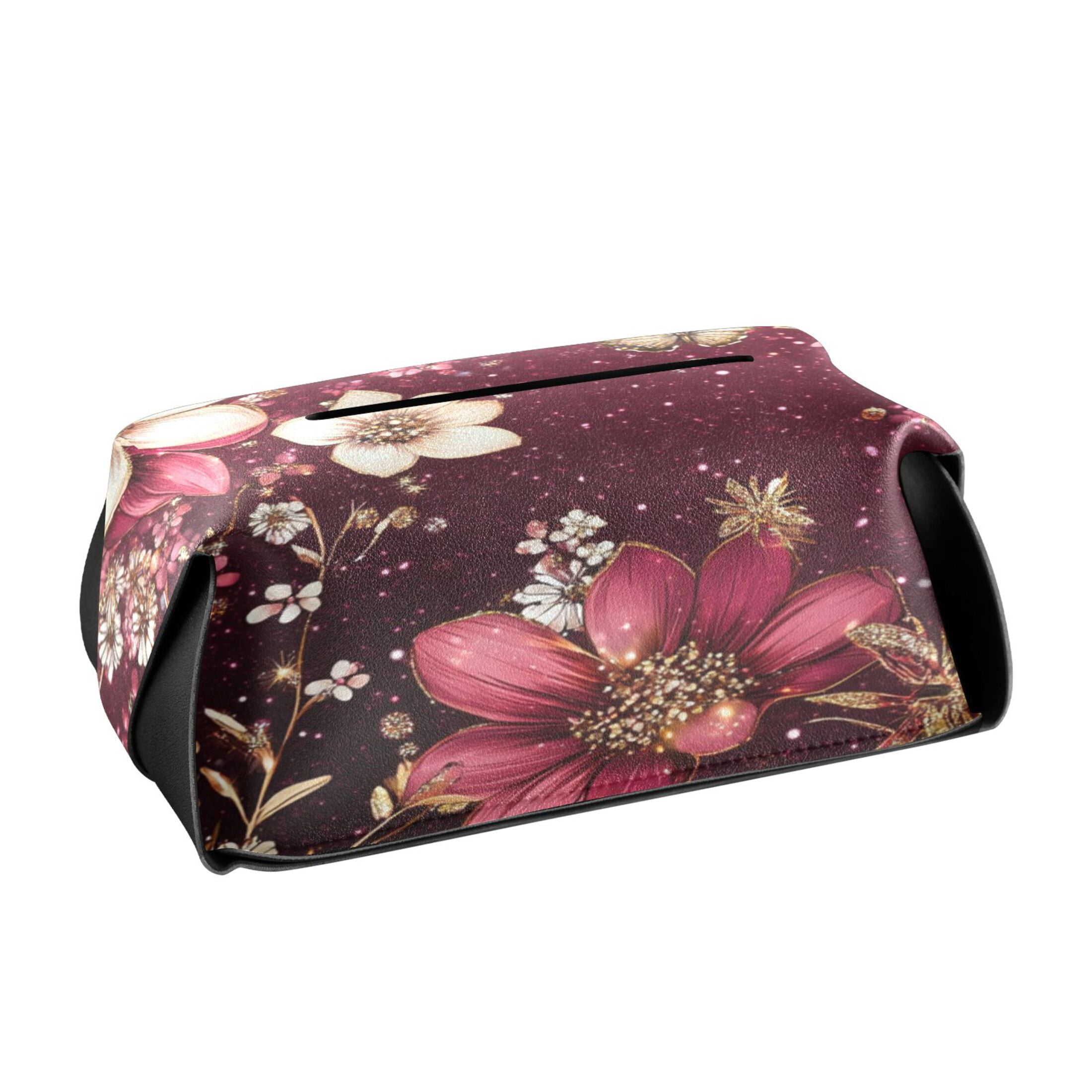 BZSMCE Leatehr Tissue Holders Cute Blossoms and Butterflies on Burgundy ...