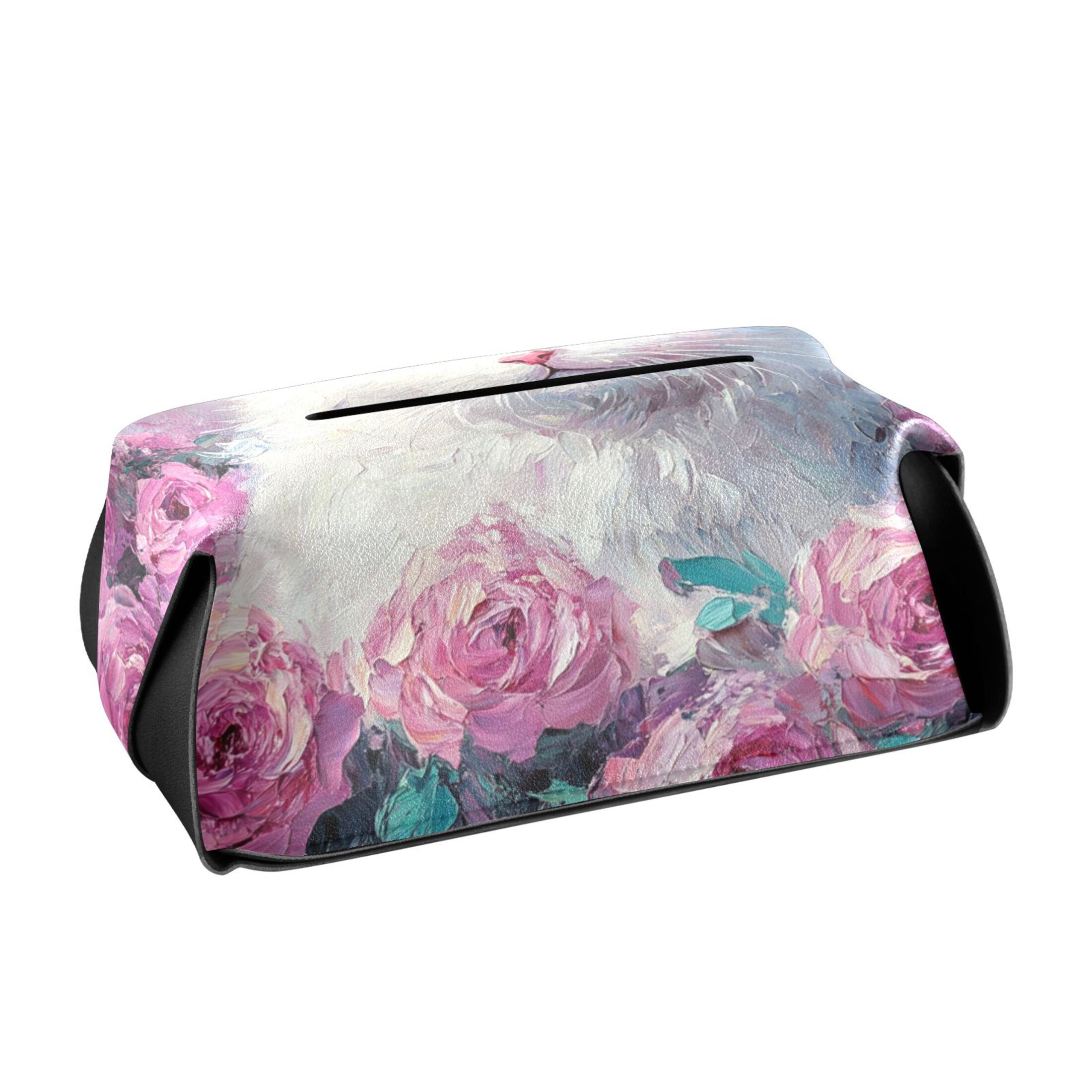 BZSMCE Leatehr Tissue Holders Cute Cat Among Colorful Roses Painting ...